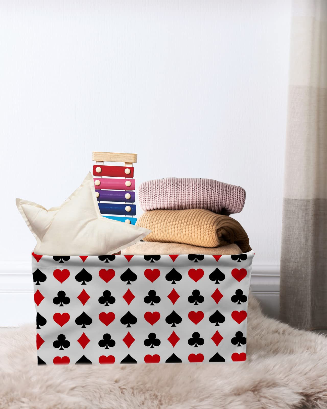 Storage Basket Poker Game Themed Large Foldable Storage Bins with Handles Las Vegas Theme Casino Waterproof Laundry Baskets for Organizing Clothes Shelves Closet Toy Gifts Bedroom Nursery 1 Pack