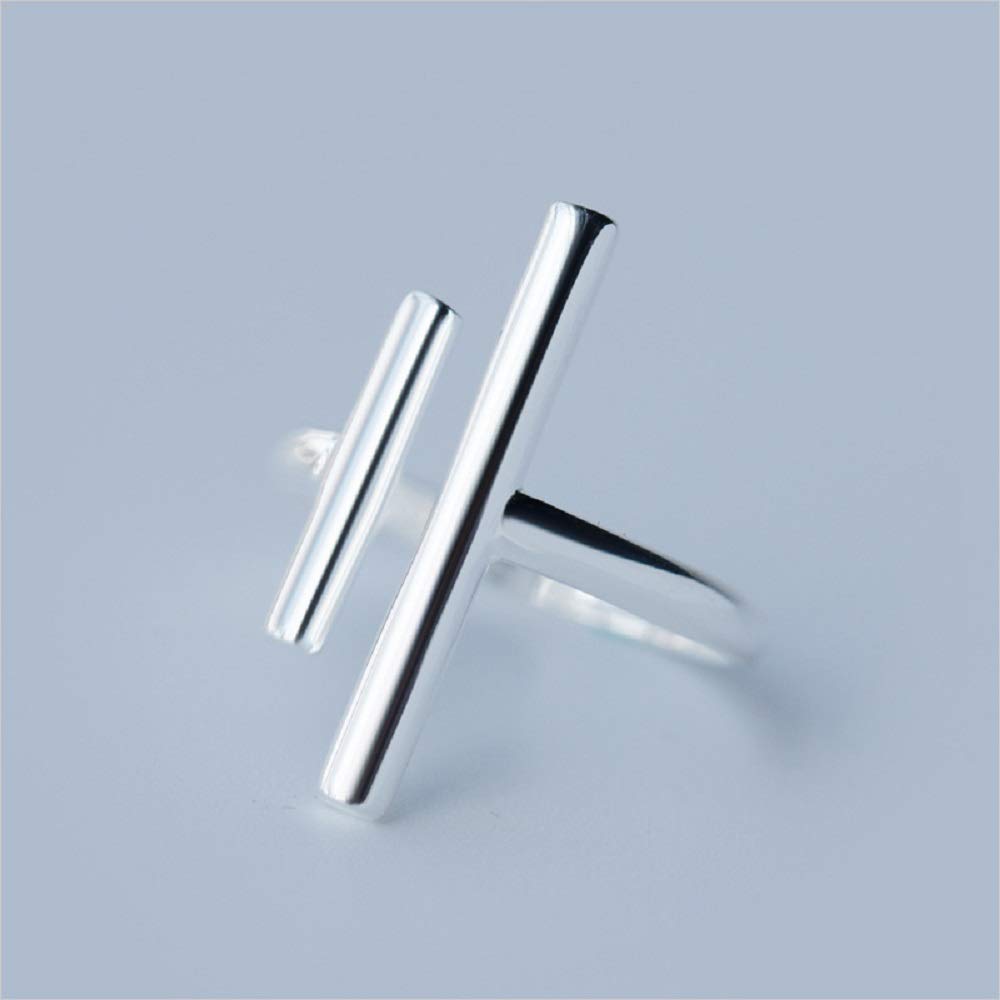 NewZenro Double T Parallel Bar Minimalist 925 Sterling Silver Engagement Open Ring Dainty Adjustable Simple Statement Finger Promise Eternity Rings Band Jewelry Gifts for Women Her