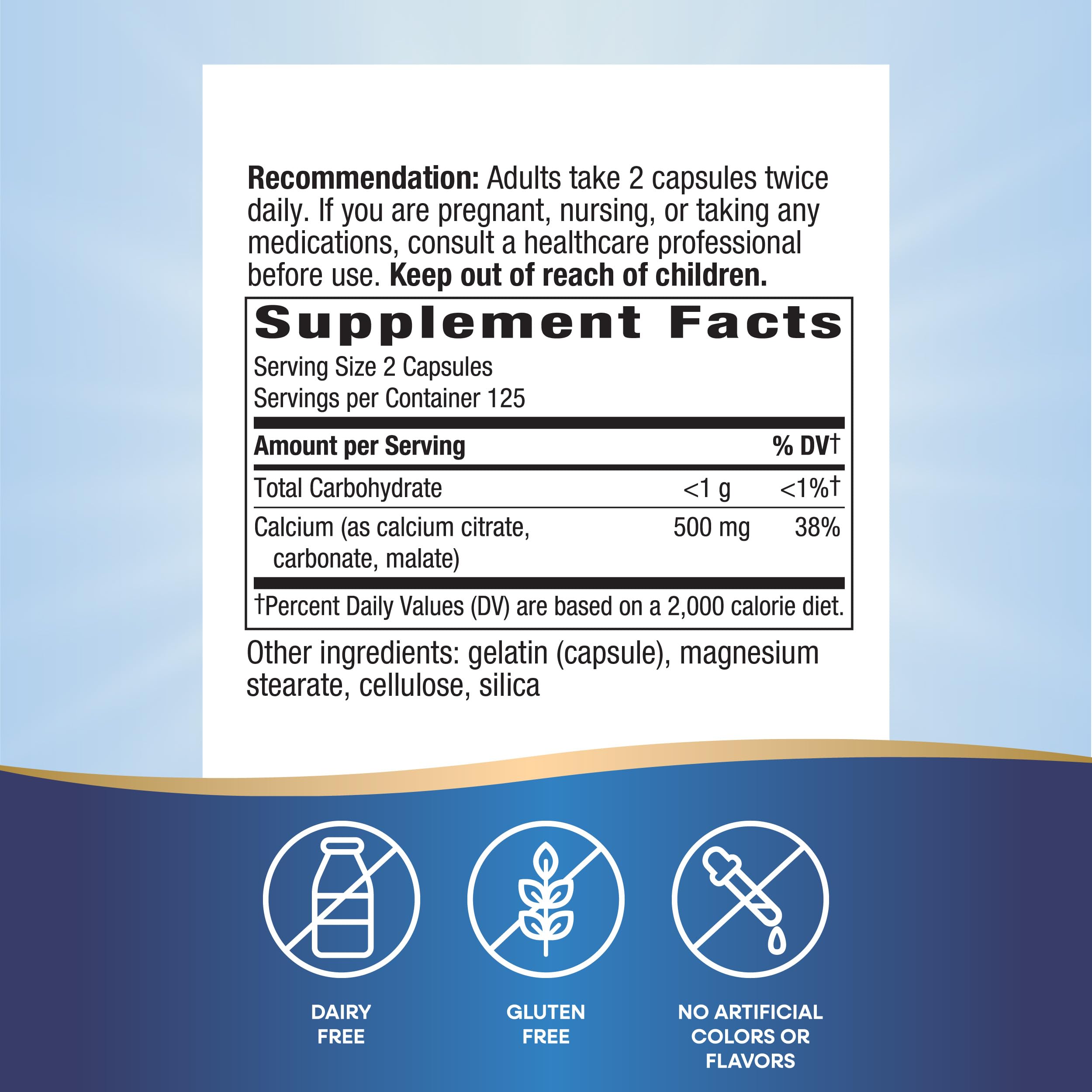 Nature's Way Calcium Citrate - 500 mg Calcium per 2-capsule Serving - For Bone Health & Muscle Function* - Blend of Citrate, Carbonate & Malate - Gluten Free - 250 Capsules (2 Pack)