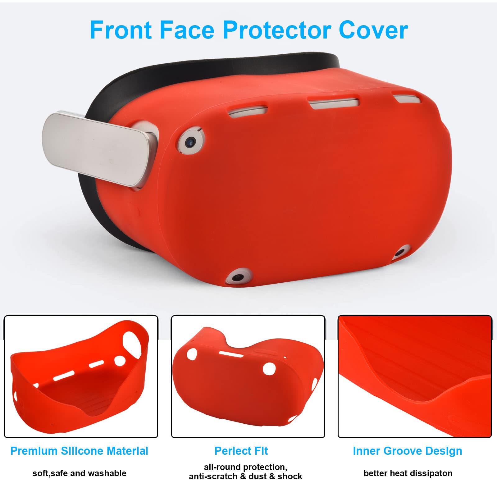 Silicone Controller Grip for Oculus Quest 2 Accessories, with VR Headset Lens Cleaning Pen, Thumb Button Cap,Protective Lens Cover, Silicone Face Cover Sweat Guard Anti-Leakage Pad (red)