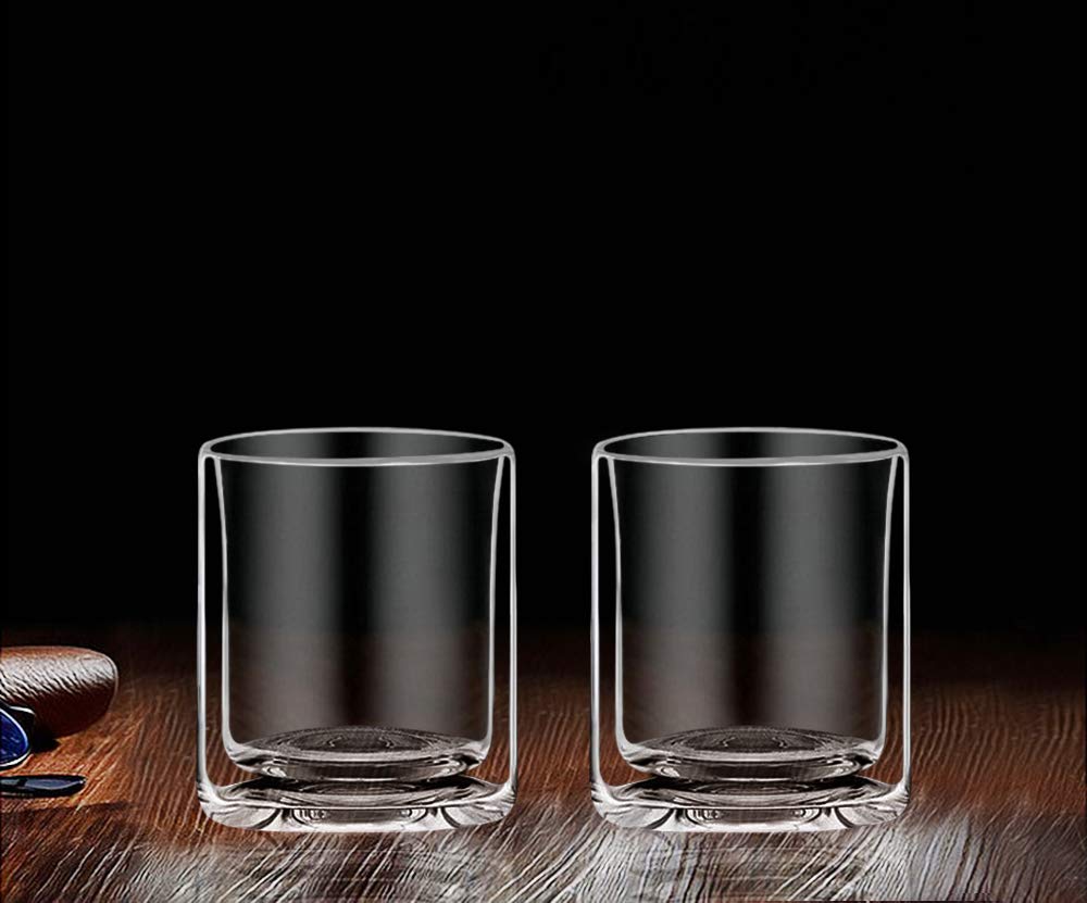 Sun's Tea Double Wall Whiskey/Scotch Rocks Glass Set 5.5oz | Old Fashioned Drinking & Cocktail Glasses | Clear Insulated Tumbler - Set of 2