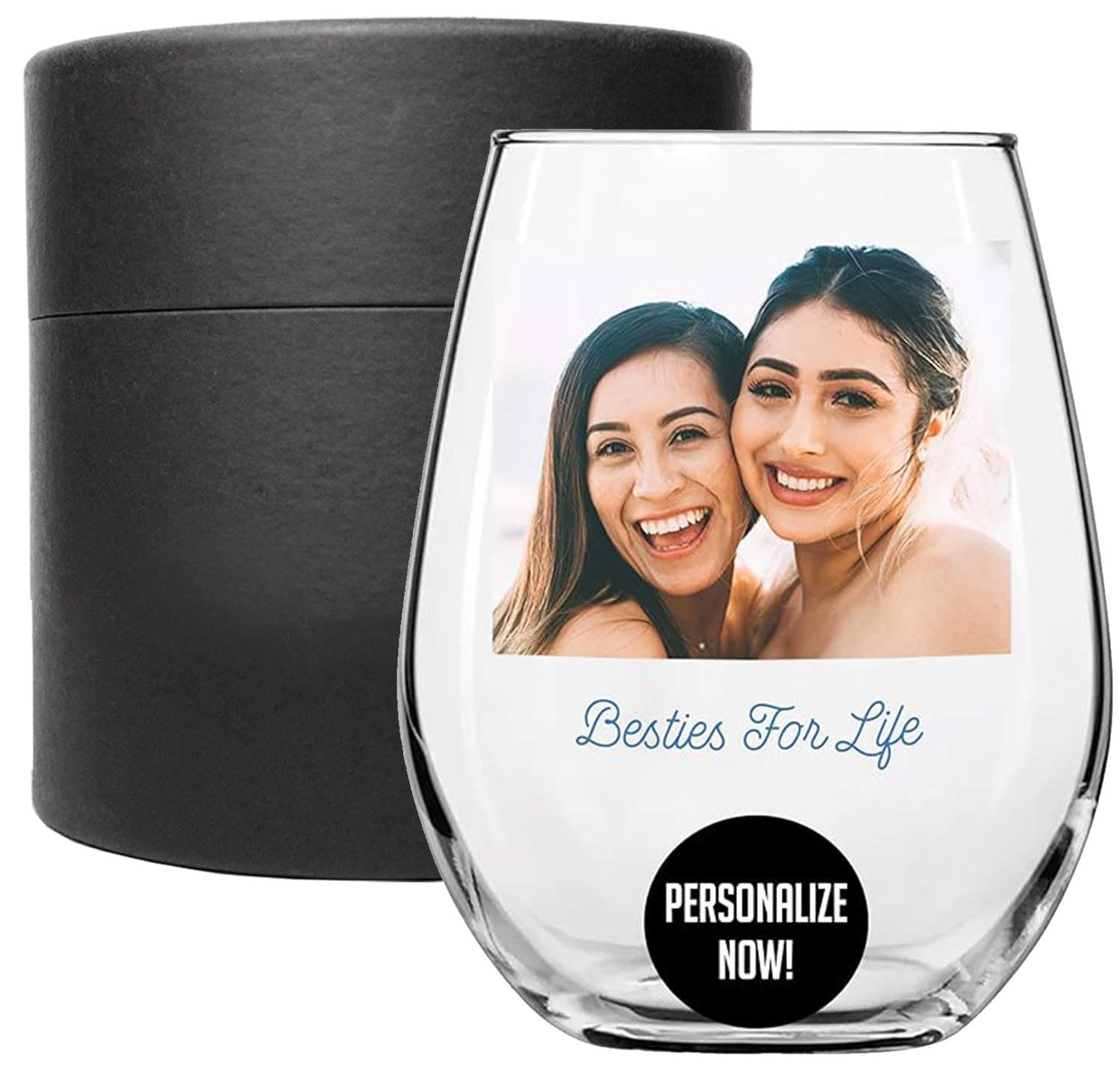 Personalized 17oz Printed Photo Picture Stemless Wine Glass ā Birthday Gifts for Women Friendship, Best Friend Gift Ideas, Girls Trip Gift Unique Funny, Fun Gifts for Friends Female Sister, Cute Cup