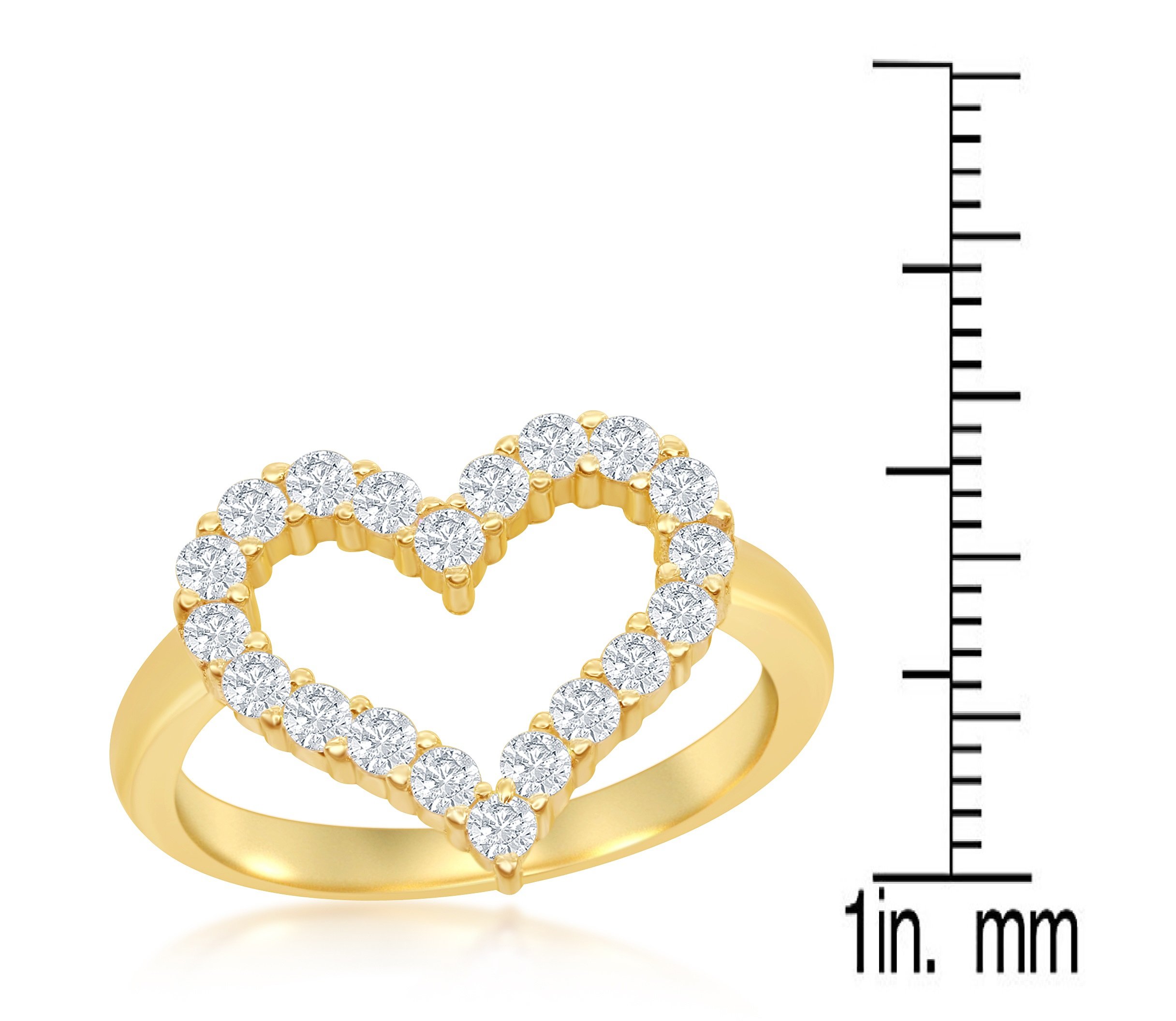 Open Heart Simulated Diamond CZ Ring Silver/14k Gold Plated/14k Rose Gold Plated Sterling Silver Valentines Jewelry for Women or Teens-gold-6