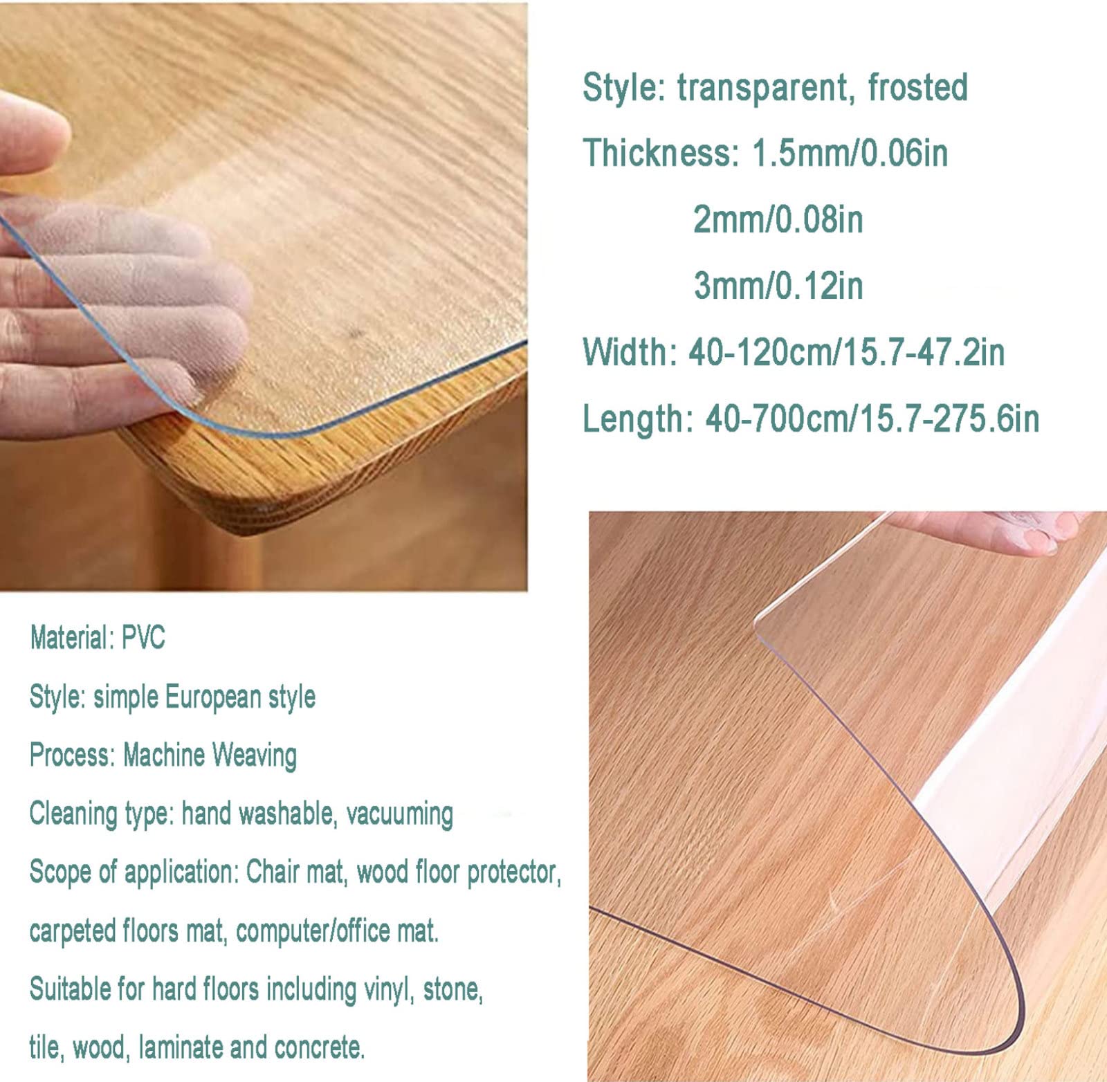 Office Chair Mat for Hardwood Floor,4x8.8ft Thick Transparent Heavy Duty Computer Swivel Chair,HD Transparent Carpet Entrance Hall Bedroom Mat Protect Pad,Transparent 2mm/0.08in