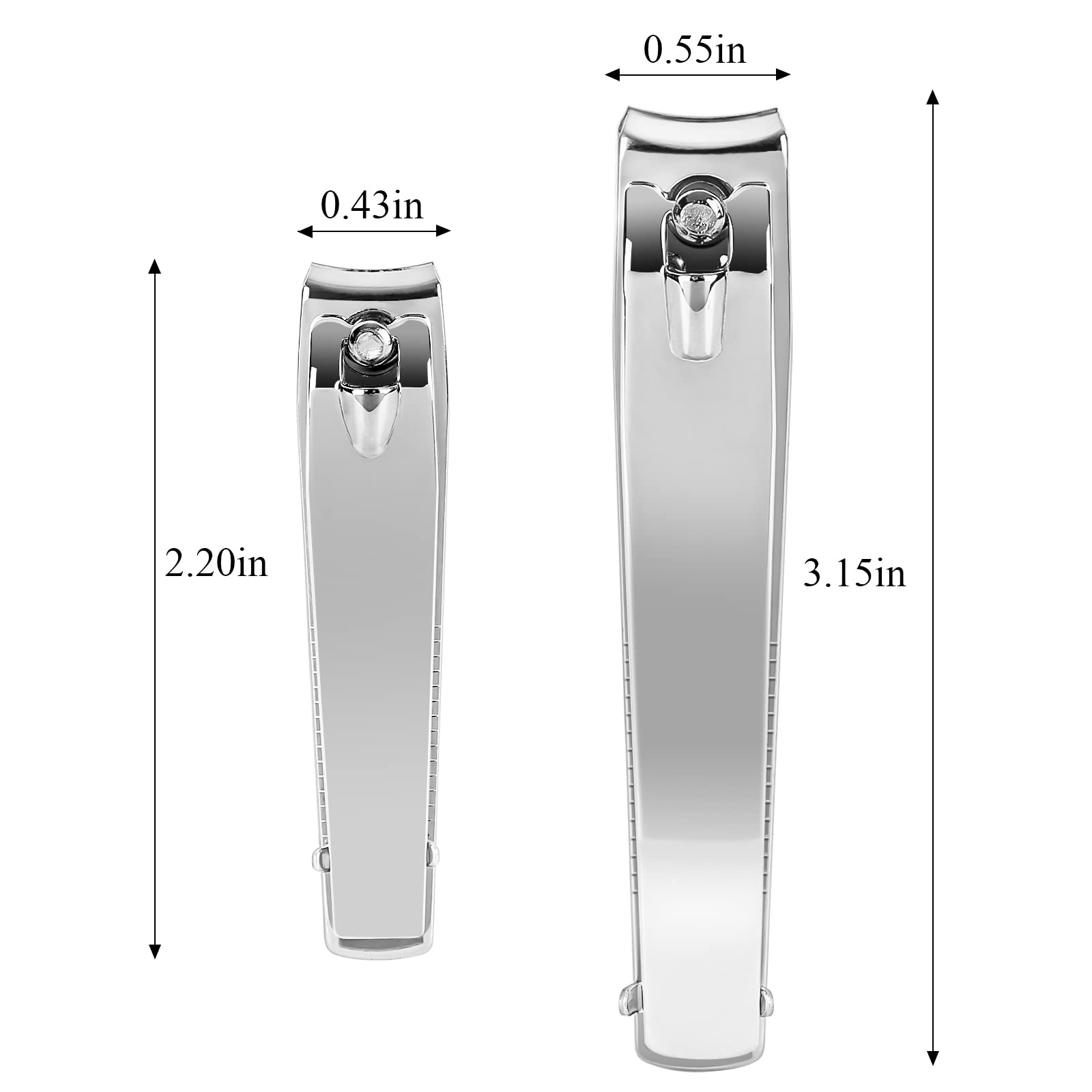 Miloethan Nail Clippers Set, 2Pcs Sharp Curved Fingernail & Toenail Clippers with Nail File for Men and Women, Classic, Silver