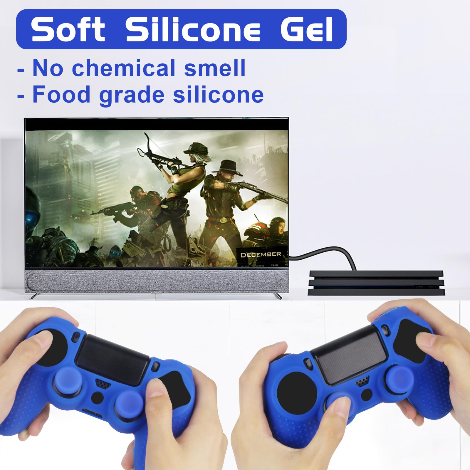 Silicone Cover Compatible with PS4 Controller, Anti-Slip Silicone Controller Skins Protector Compatible with /PS4 Slim/PS4 Pro Controller with 4 Pairs of Thumb Grips, 1Pieces Blue