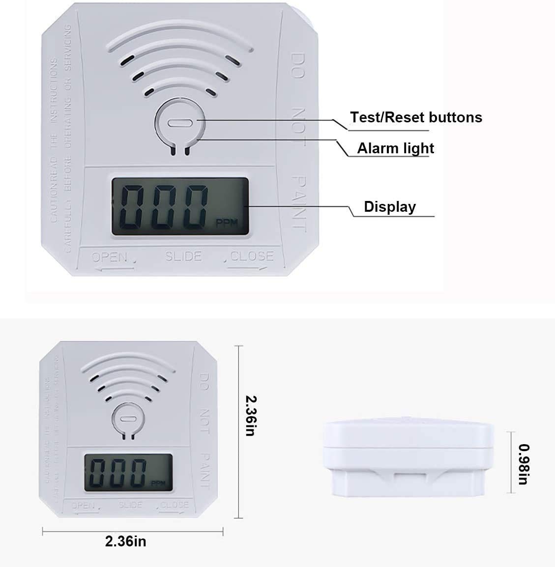YMDJL Carbon Monoxide Detector 2 Pack, Battery Operated High Accuracy CO Alarm with Sound Warning and Digital LCD Display (2AAA Batteries NOT Included)