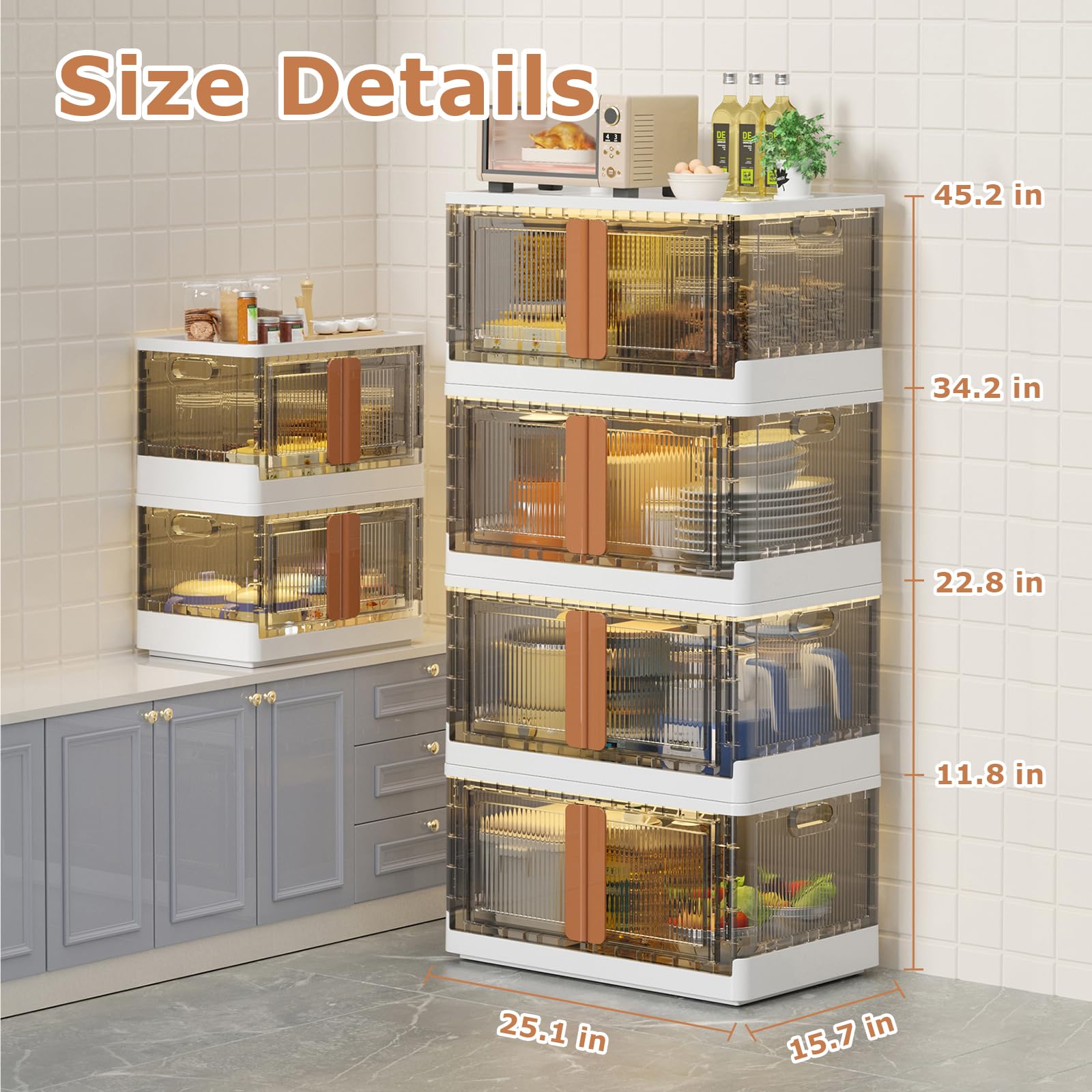 Storage Bins with Lids, Foldable Storage Bins, Clear Grey Wardrobe Closet Organizer, 8.4Gal Stackable Toy Storage, Collapsible Plastic Storage Container with Door, Crate for Book Storage(6 Pack)