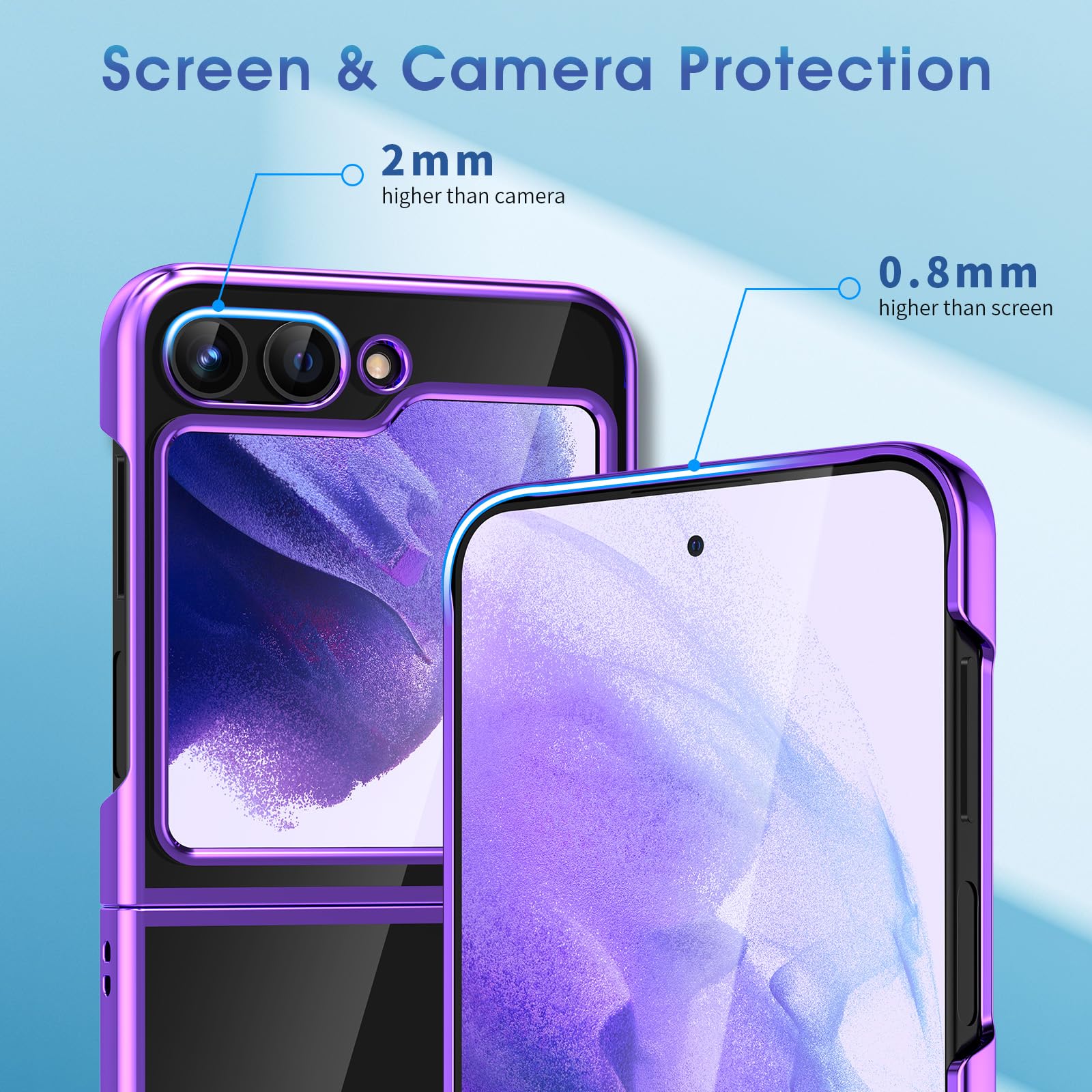 MILPROX Compatible for Galaxy Z Flip 5 Case (2023), Slim Hard Cover Luxury Electroplated Edge, Ultra Thin Shockproof Bumper Folding Gel Shell Protector for Samsung Galaxy Z Flip 5 Case-Purple