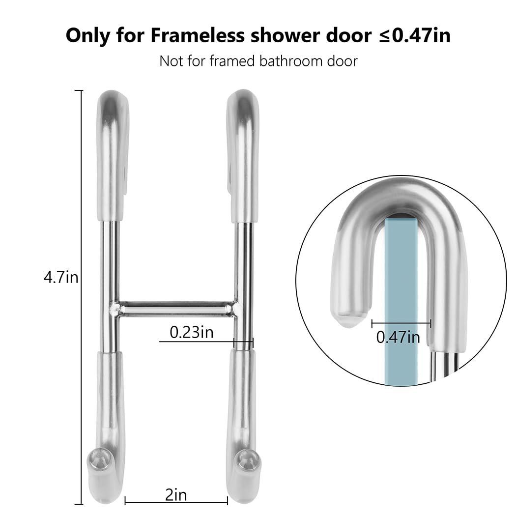NINETREX Shower Door Towel Hooks, Over Glass Door Brushed Nickel Hook for Bathrooms,Towel Rack Heavy Duty 304 Stainless Steel for Towels Frameless Glass Door,Coats,Squeegee,loofah,4 Pack,Silver