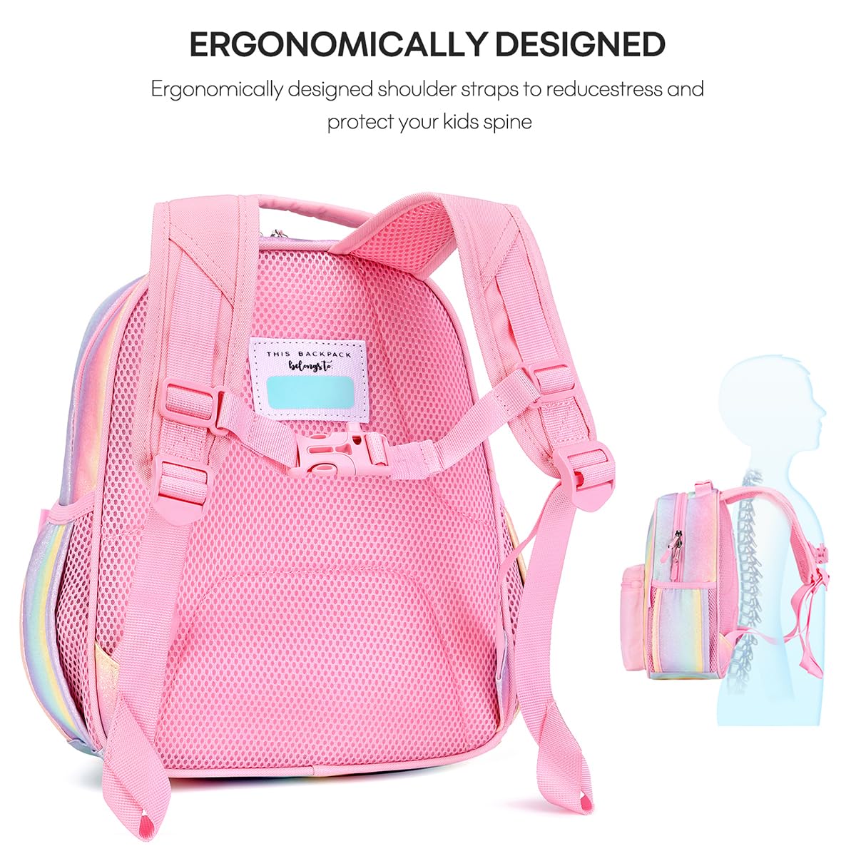 mibasies Toddler Backpack for Girls 2-4, Kindergarten Backpack for Girls, Rainbow Backpack for Preschool Daycare, Mini, Pink Blue Rainbow