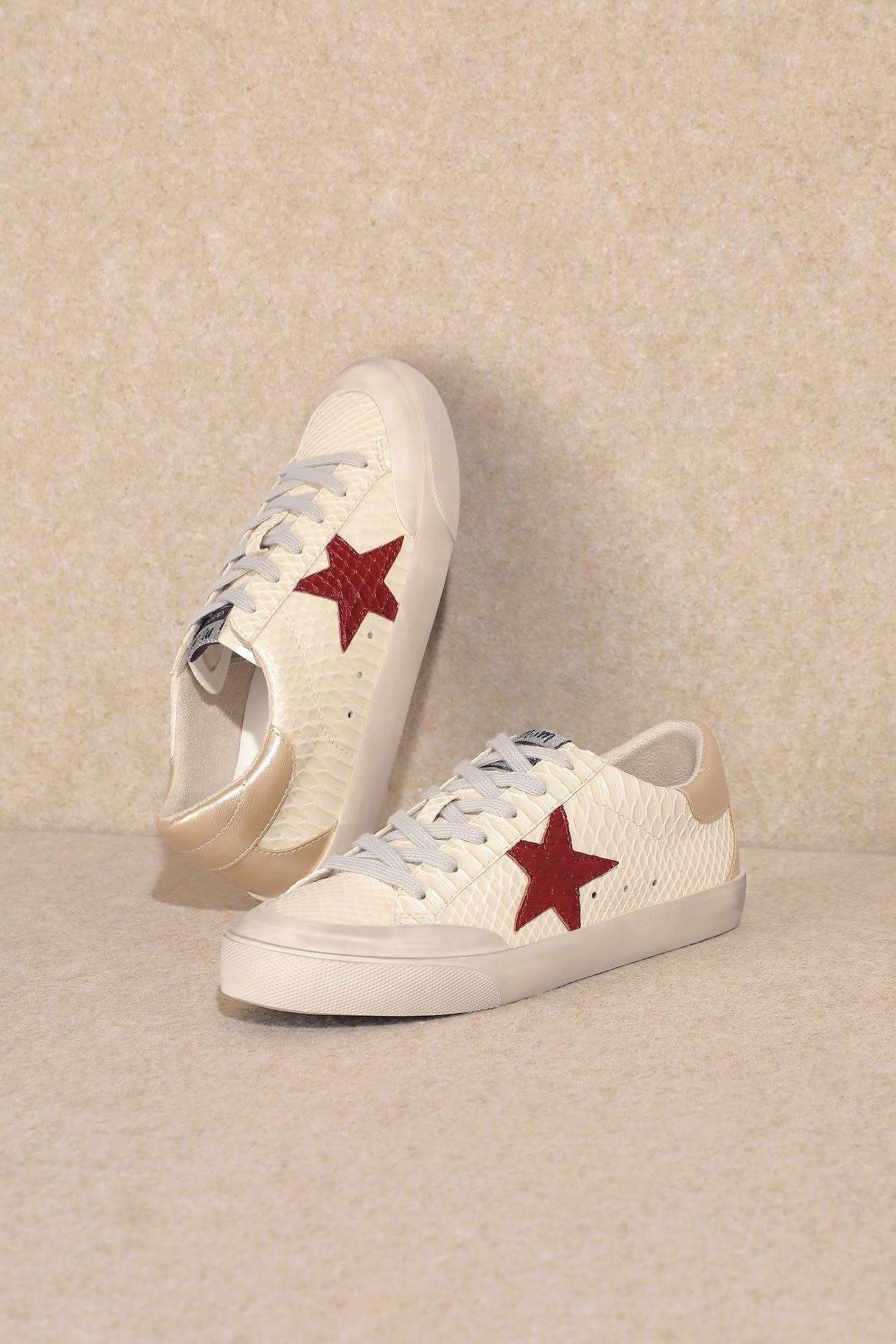 Mi.iM Sadie Rubber Sole Lace-up Leather Star Sneakers (7.5, Beige)