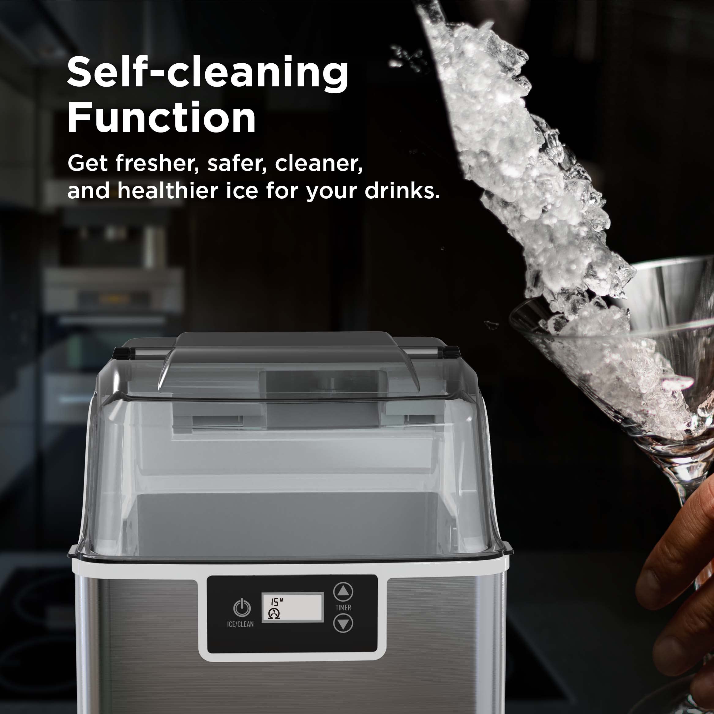 Silonn Compact Nugget Ice Maker,44lbs/Day Pellet Ice Maker Machine with Timer & Self-Cleaning Function, Portable Countertop Ice Maker for Home, Office, Bar, Perfect for Cocktails & Smoothies