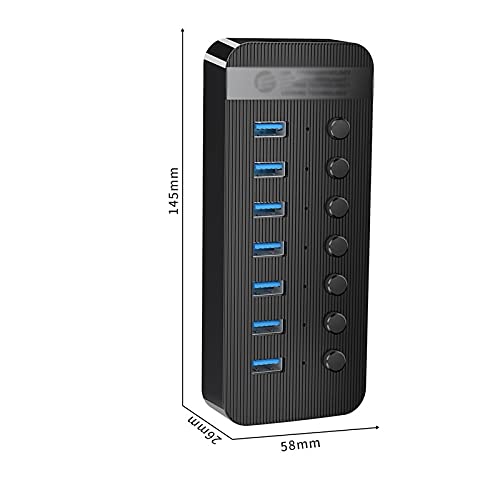 XXXDXDP 7 Port Powered USB 3.0 HUB BC1.2 Charger Splitter with Individual on/Off Switches and 12V/2A Power Adapter for PC Computer