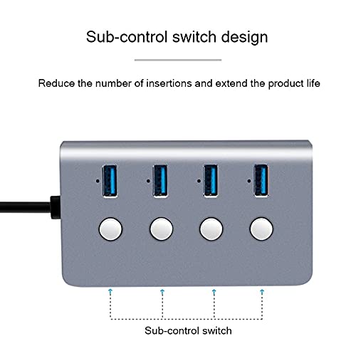 XXXDXDP Sub-Control Switch 4-Port USB 3.0 HUB Aluminum Alloy Upto 5Gbps Multi USB Splitter for Desktop Laptop