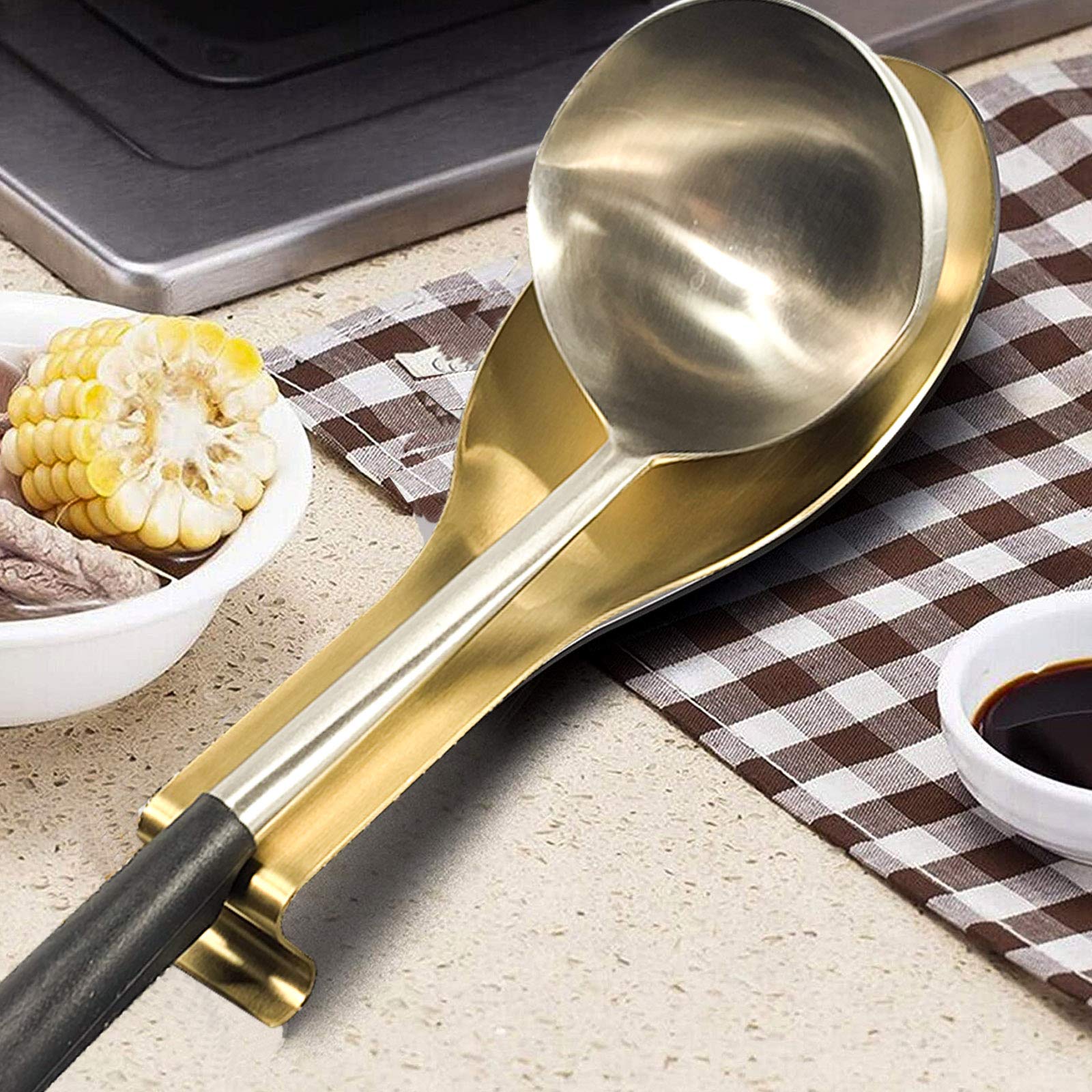Stainless Steel Spoon Rest (2 Pack), VOJACO Spoon Rest for Kitchen Counter, Gold Spoon Holder for Stove Top for Spoons, Ladle, Spatula, Cooking Utensils or Kitchen Tools β Dishwasher Safe