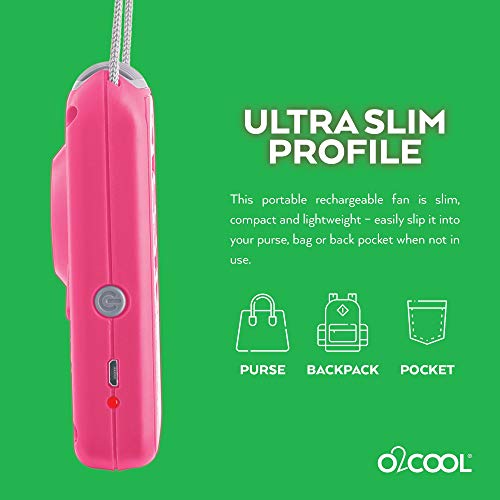 O2COOL Personal Travel Rechargeable Battery Powered Neck Cooling Fan, 2-Pack (Pink/Gray)