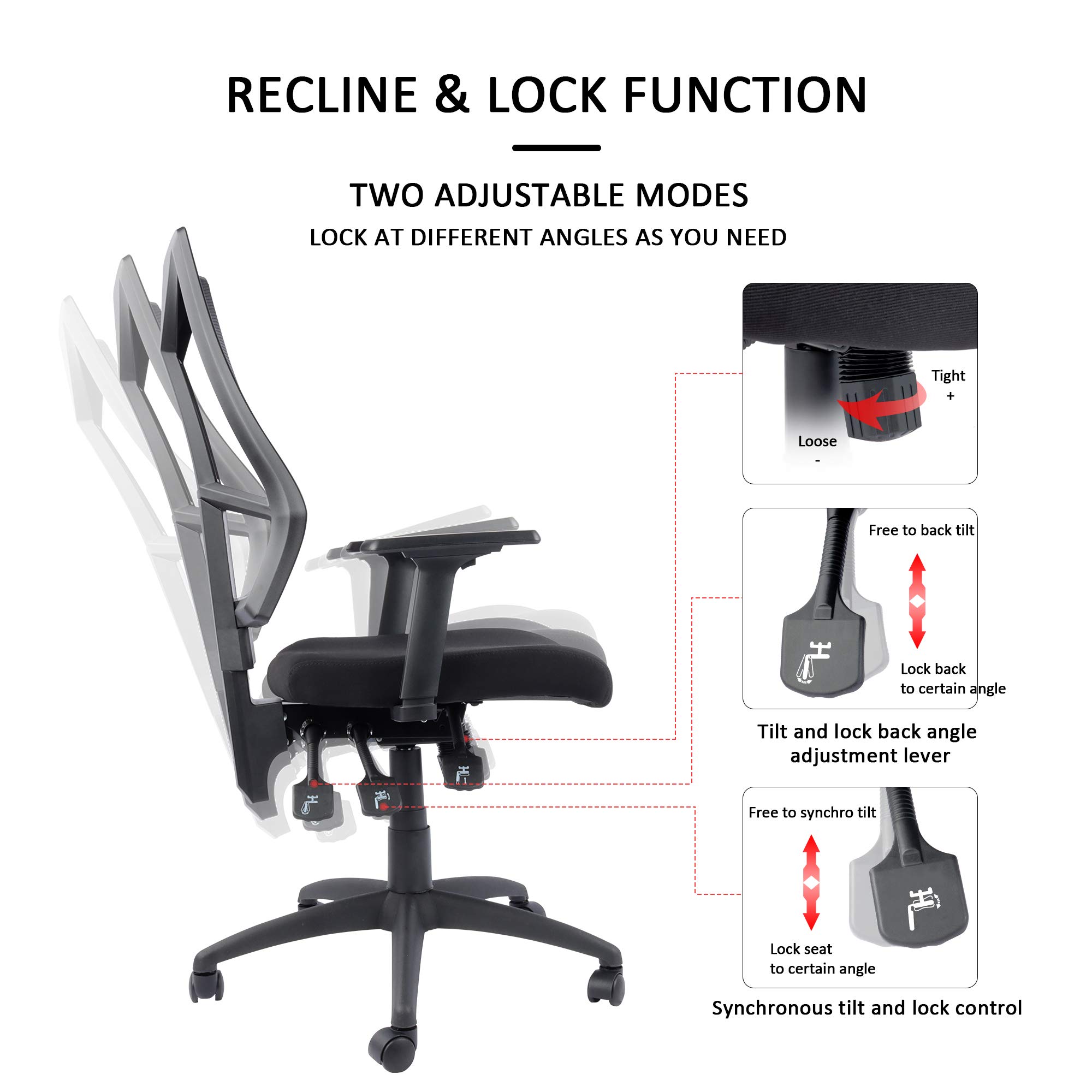Office Chair, Ergonomic Desk Chair Clearance, Mesh Computer Task Swivel Chair High Back with Adjustable Arms, Seat and Back, Black