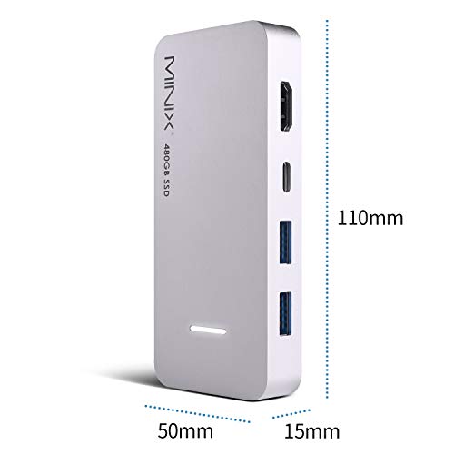 MINIX 480GB USB-C Multiport High-Speed SSD Storage Hub-Gigabit Ethernet,4K HDMI (60Hz), USB-C Pass-Through, USB 3.0-Compatible with macOS, iPadOS and Windows 10 OS. (NEO SG4, Space Gray)