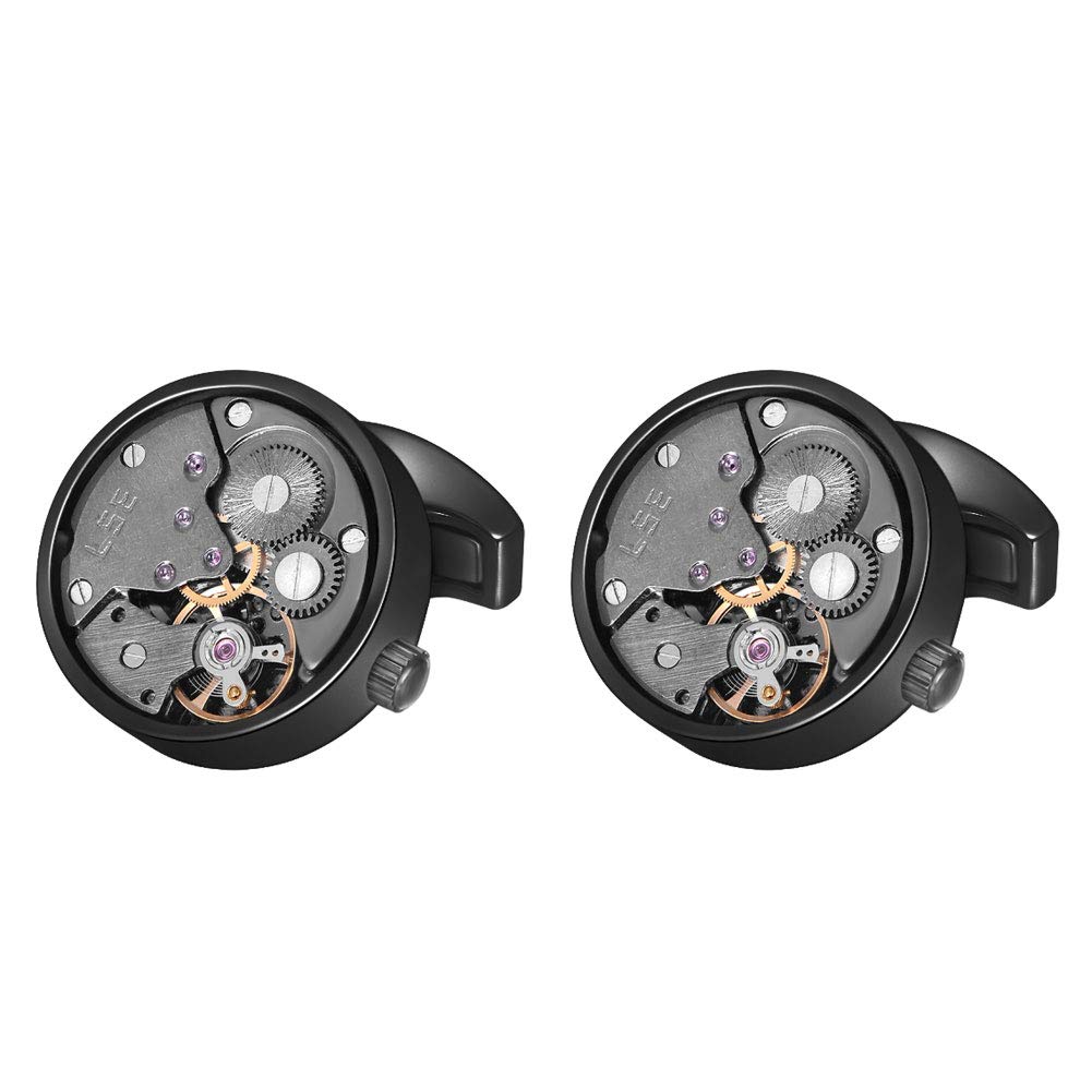 MERIT OCEAN Cufflinks Steampunk Movement Shape Cufflinks for Men Mens Shirt Vintage Gears Cufflinks Business Wedding(Black in the middle)