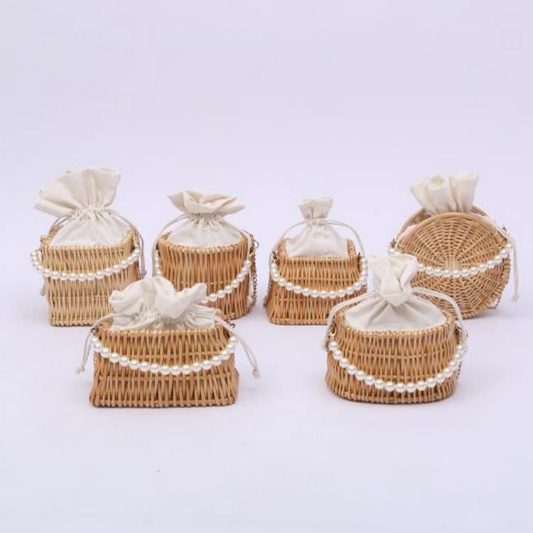 YFQHDD Personalized Handmade Wicker Rattan top Handle Bag Beach Shoulder Bag Tote Wedding Party