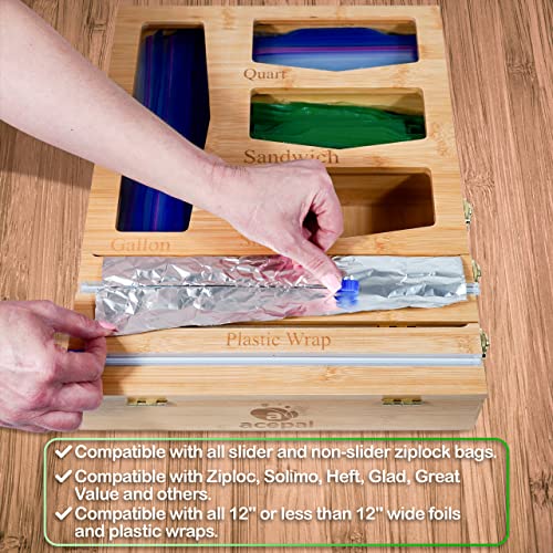 Ziplock Bag Storage Organizer with Foil and Plastic Wrap Organizer, Baggie Organizer Suitable for Gallon, Quart, Sandwich, Snack Bag, Aluminum Foil & Plastic Wrap