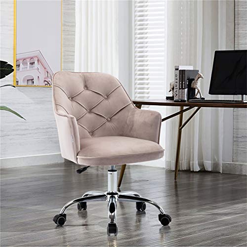 Office Chair, Height Adjustable Retro Swivel Rolling Wheels Leisure Computer Chair with Metal Base, Vanity Chair, Accent Chair for Home Office (Beige)