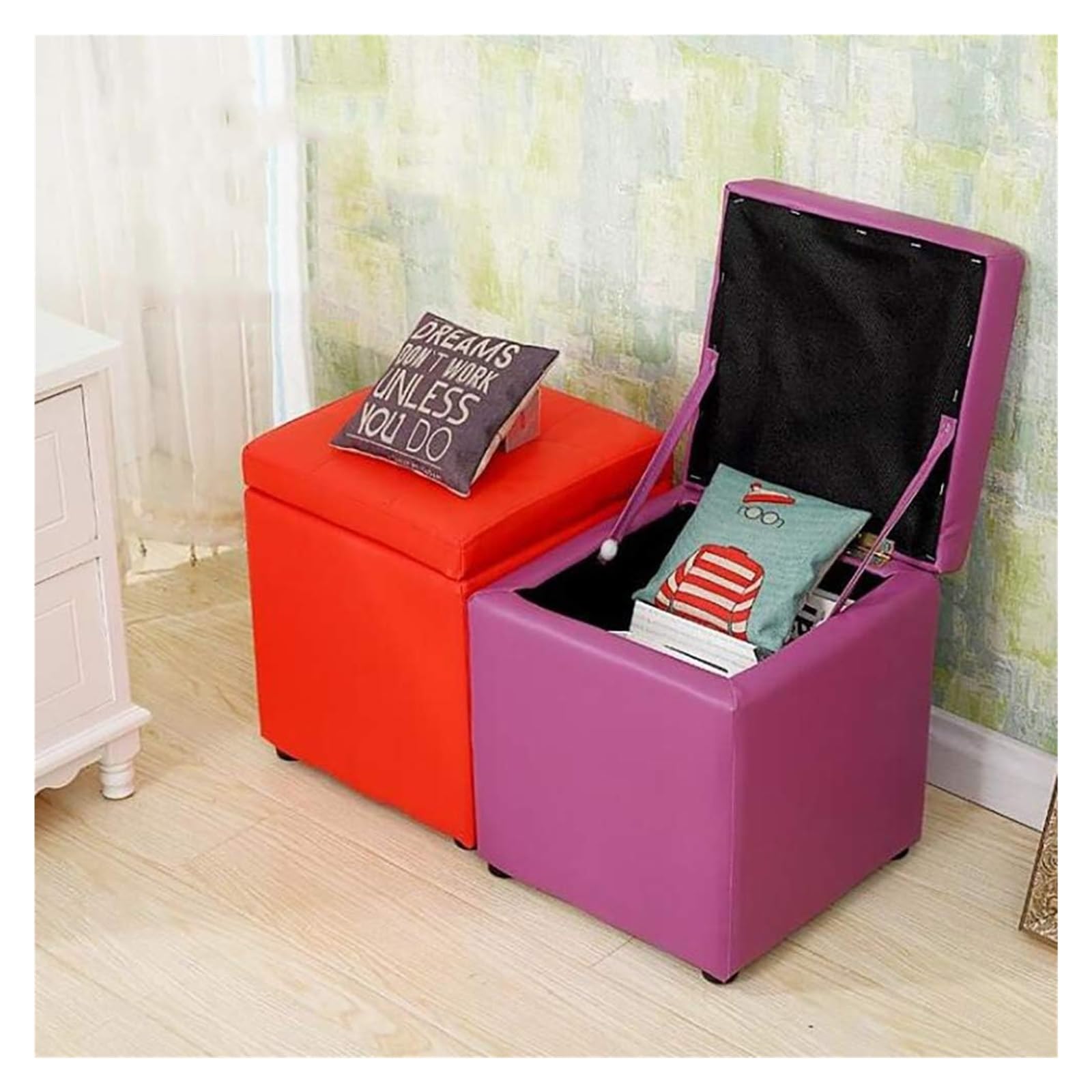 Ottoman Footrest Storage Folding Toy Box Chest with Memory Foam Seat Tufted Faux Leather Small Ottomans Bench Foot Rest Stool-d