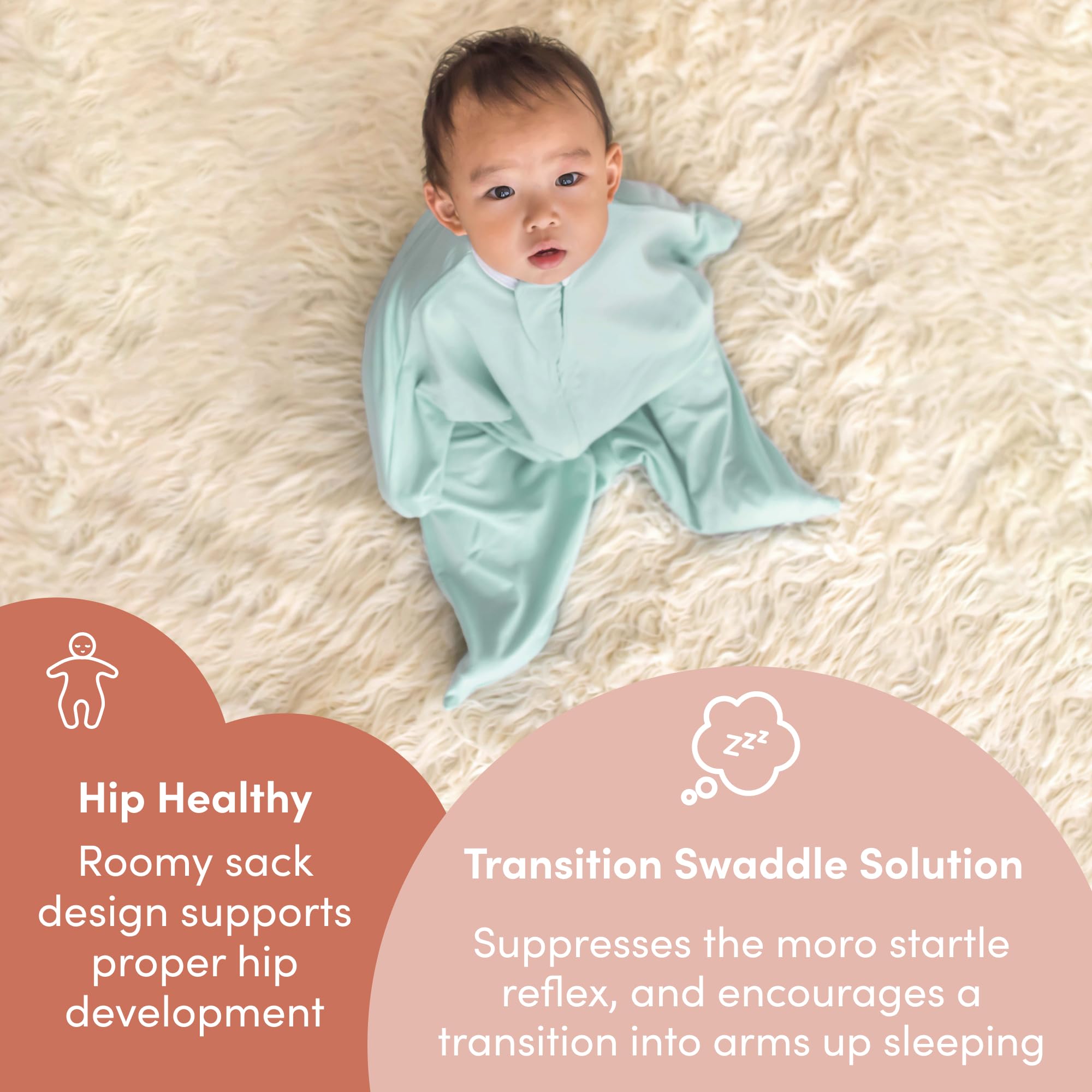 SleepingBaby Zipadee-Zip Transition Swaddle - Baby Swaddling Blanket with Zipper Convenience - Roomy Baby Wearable Blanket for Easy Diaper Changes - Classic Mint, Medium (6-12 Month) - 2 Pack