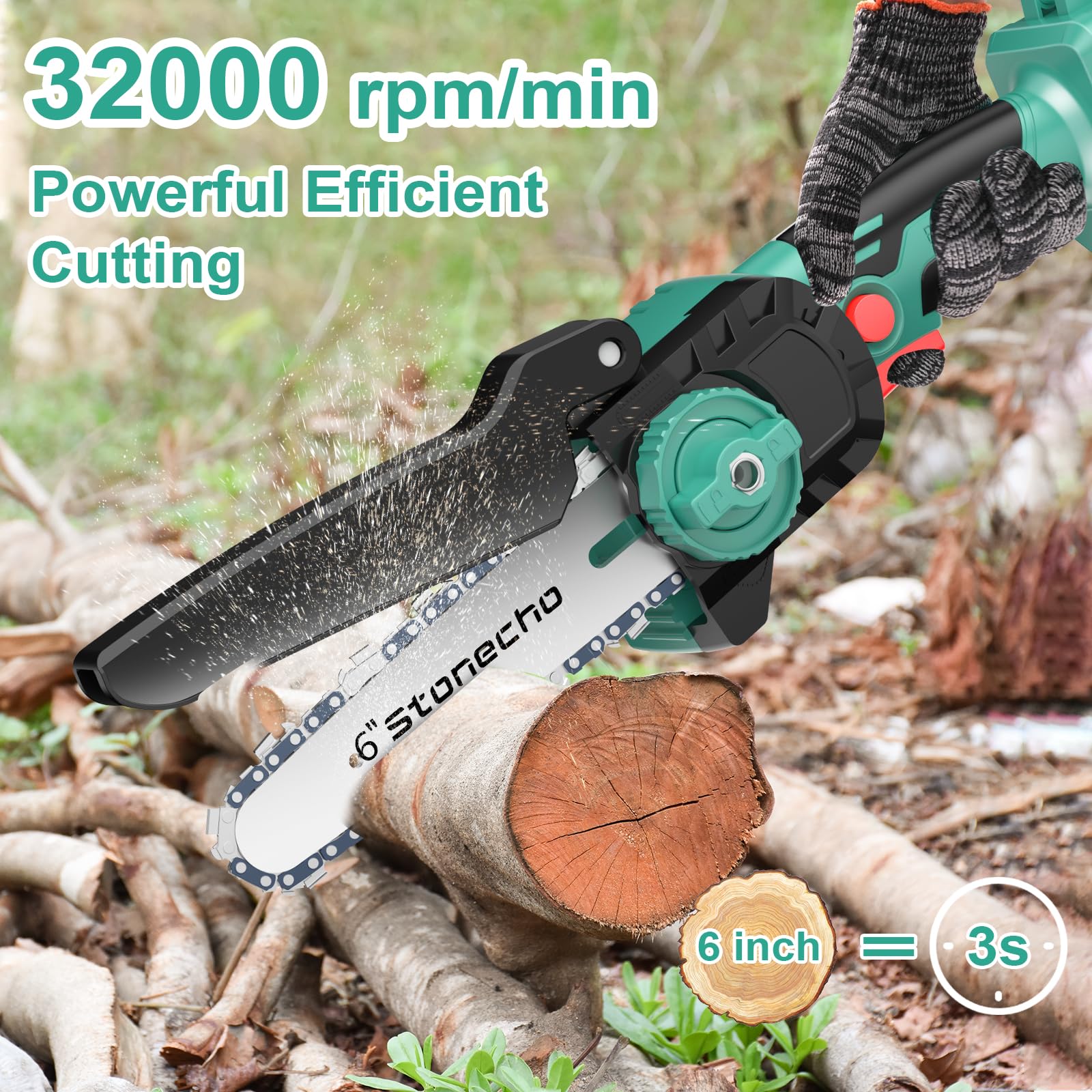 Mini Chainsaw Cordless 6 inch, Upgraded Brushless Mini Chainsaw, 2*2000mAh Battery 3 Chains Mini Electric Chainsaw, One-Handed Portable Handheld Chainsaw for Garden Courtyard Tree Branch Wood Cutting