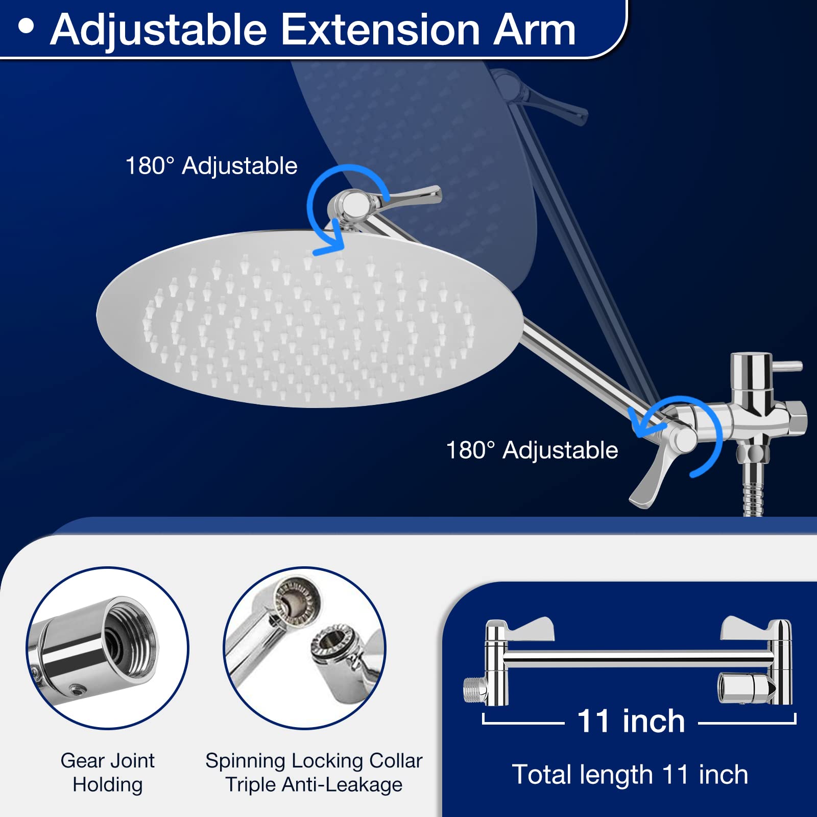 Ordenado Shower Heads with Handheld, 10" Rainfall Shower Head and 9-Setting High Pressure Handheld Shower Heads Combo, Dual Big ShowerHead with 11" Adjustable Extension Arm and 60" Stainless Hose