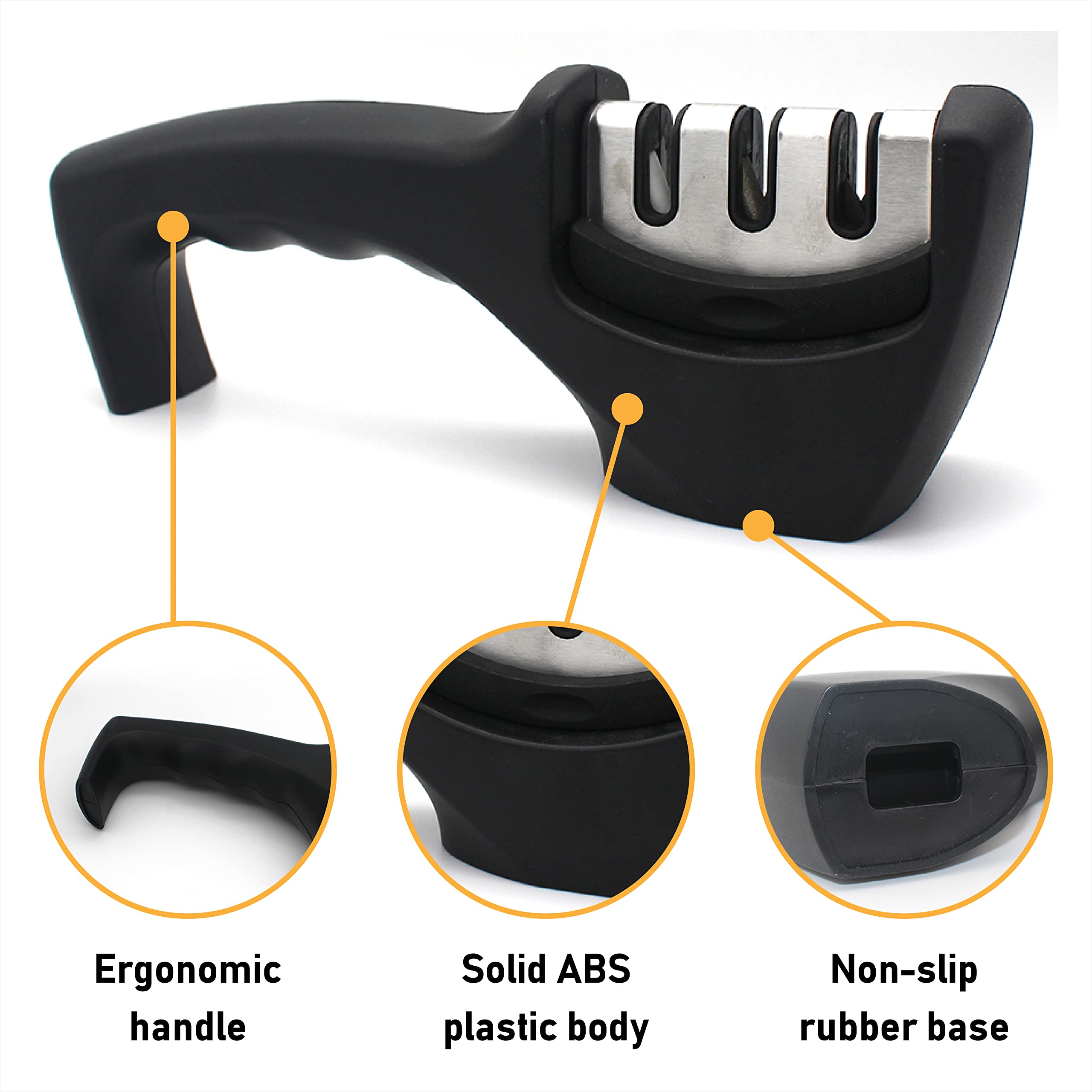SafeFlame 3-Stage Knife Sharpener, Restore Kitchen Knives with 3 Sharpening Stages, Repair, Sharpen, and Polish for Dull Blades, Professional Chef's Choice (KS-001)