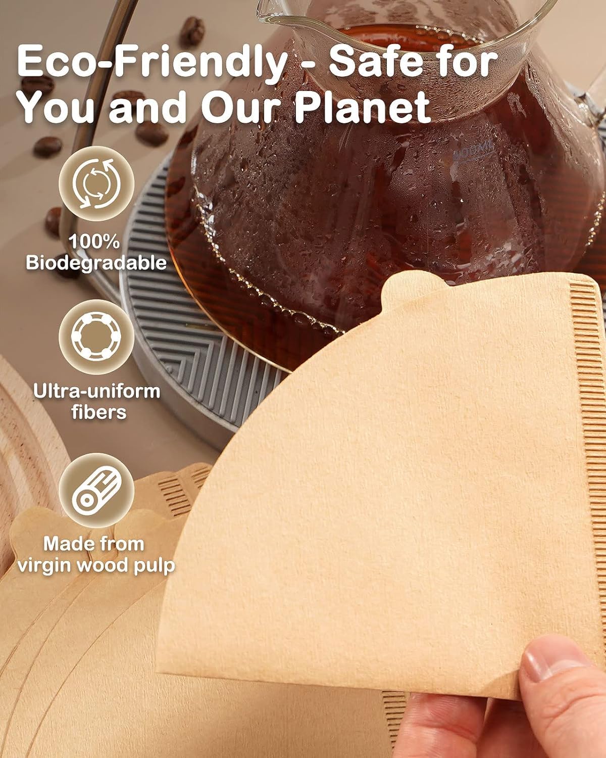 Maestri House Cone Coffee Filters 8-12 Cup, 100 Count Natural Unbleached Coffee Paper Filters #4, Tabbed Cone Coffee Filter for Coffee Maker & Brewer, Biodegradable, Environmentally Friendly, Brown