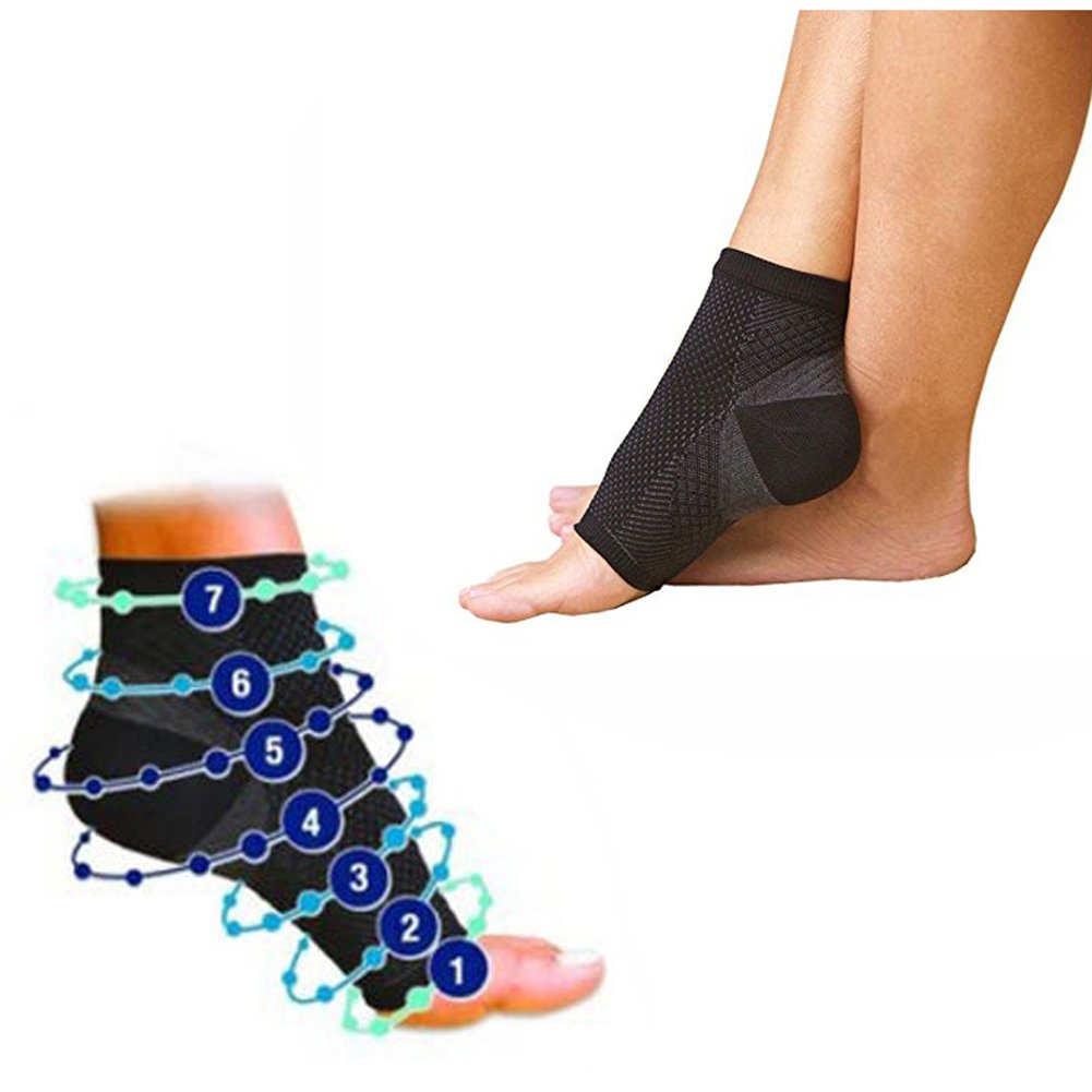 Multitrust 1 Pair Compression Foot Ankle Angel Sleeve Anti Fatigue Sock for Ankle Swelling Plantar (S/M)