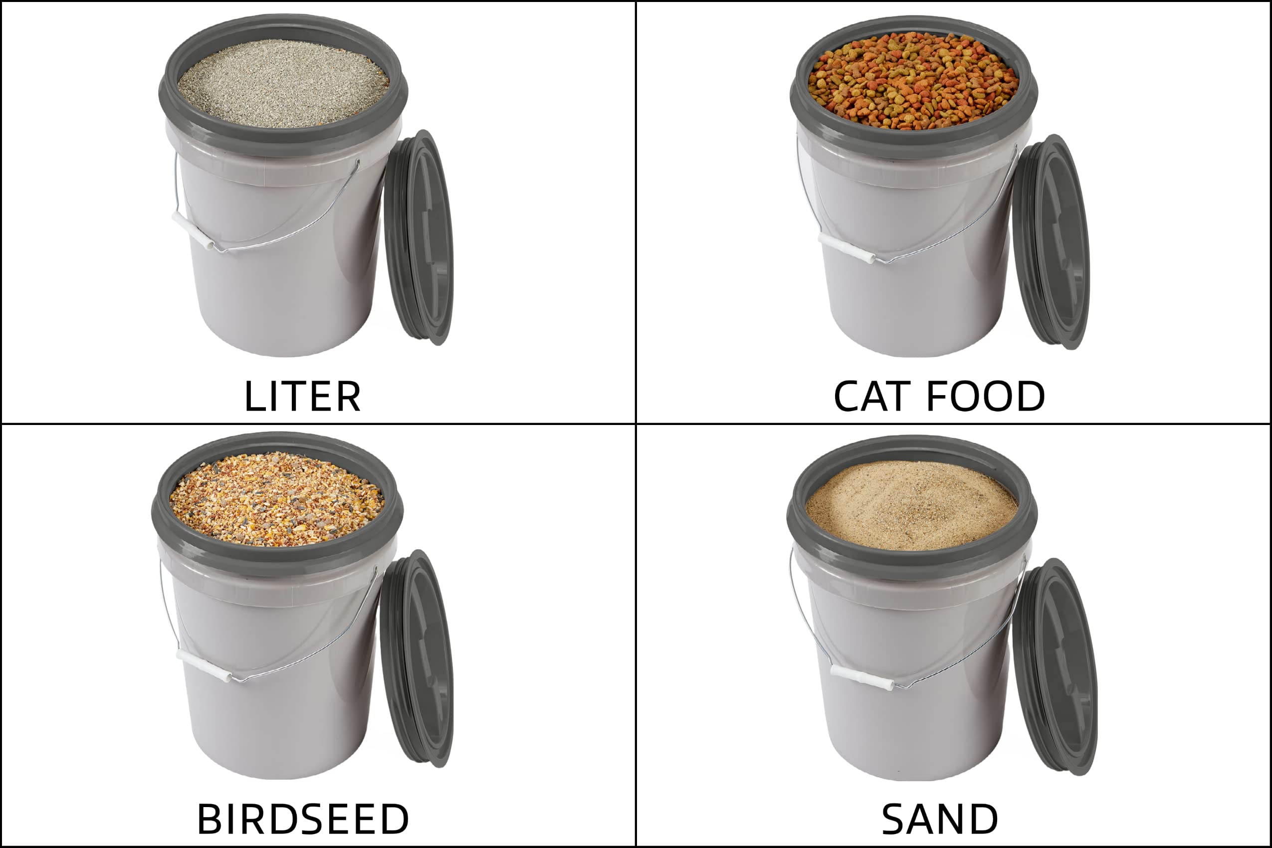 Mighty Tuff 5 Gallon / 21 Pound Pet Food Storage Container, Pack of 2 with Metal Handle and Airtight Lid to Lock in Freshness, Light Grey Base & Dark Grey Lid