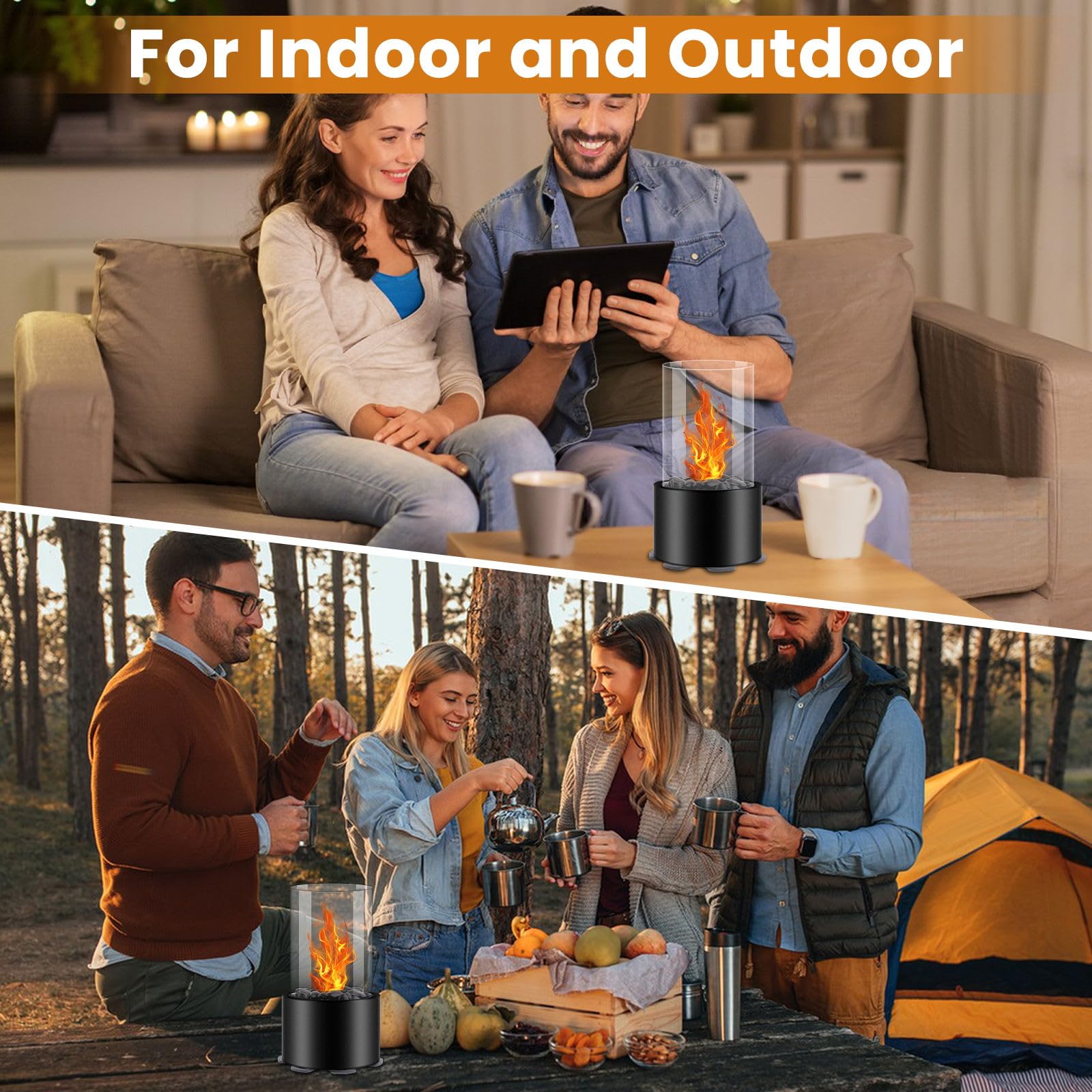 OUBRTS Mini Tabletop Fire Pit,Indoor&Outdoor Fire Pit Tabletop, Personal Tabletop Fireplace, Portable Table top fire Pit Bowl Use Ethanol as Fuel