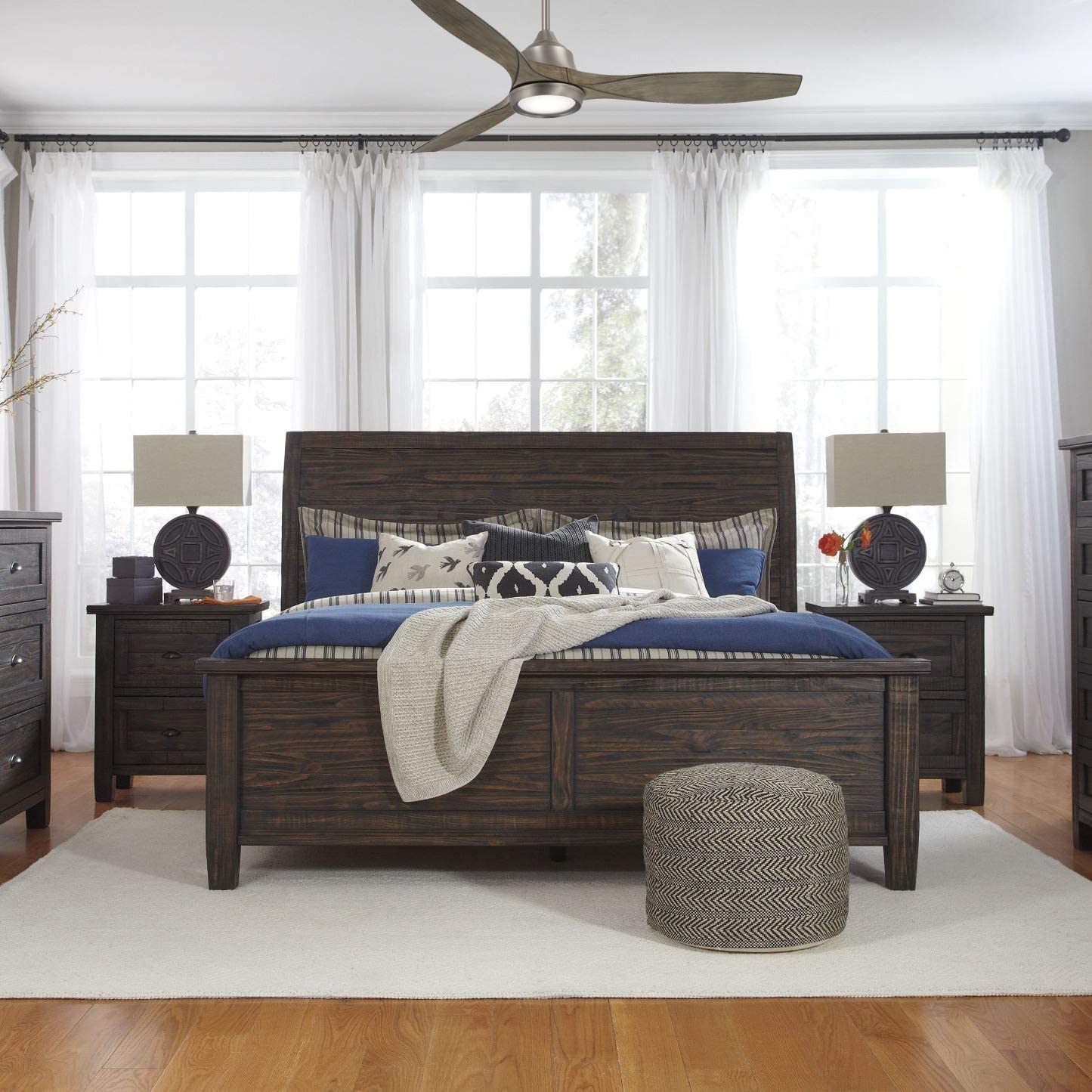 MINKA-AIRE F749L-BNK Skyhawk 60 Inch LED Ceiling Fan with Carved Wood Blades, Integrated LED Light and DC Motor in Burnished Nickel Finish