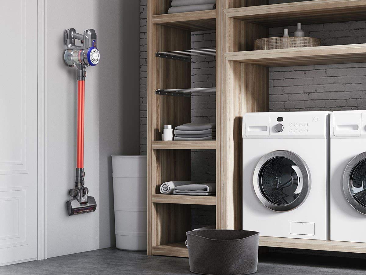 Monoprice Cordless Stick Vacuum Cleaner, Black/Red