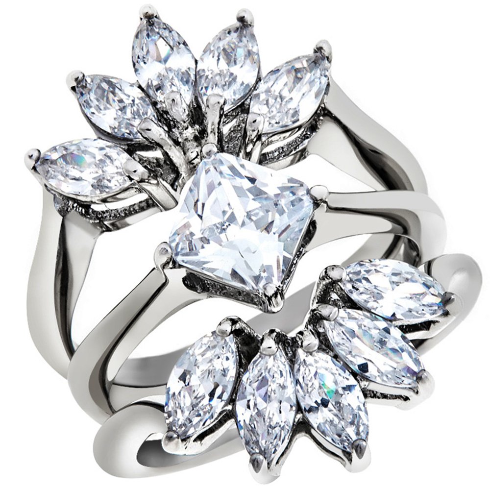 Marimor Jewelry Women's Stainless Steel 316 AAA Grade Cubic Zirconia 3 Piece Wedding Ring Set Size 9