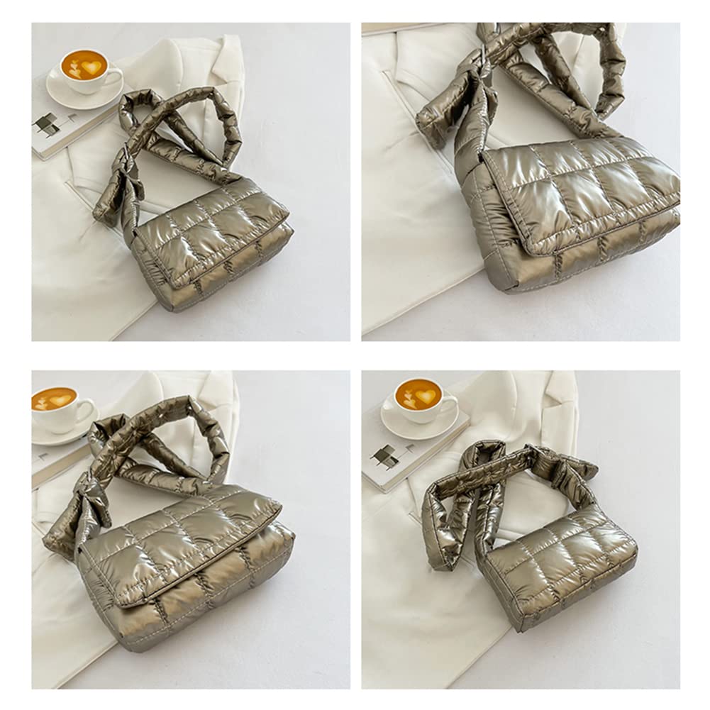WHITELOTOUS Cotton Padded Crossbody Bag Puffer Shoulder Bag Puffy Down Handbag Ladies Casual Buckle Flap Winter Soft Solid Color Bag