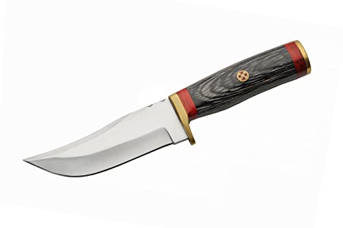 SZCO Supplies 203443-8 Wood Handled Upsweep Outdoor Hunting Knife with Leather Sheath, Black, 8.25" Length