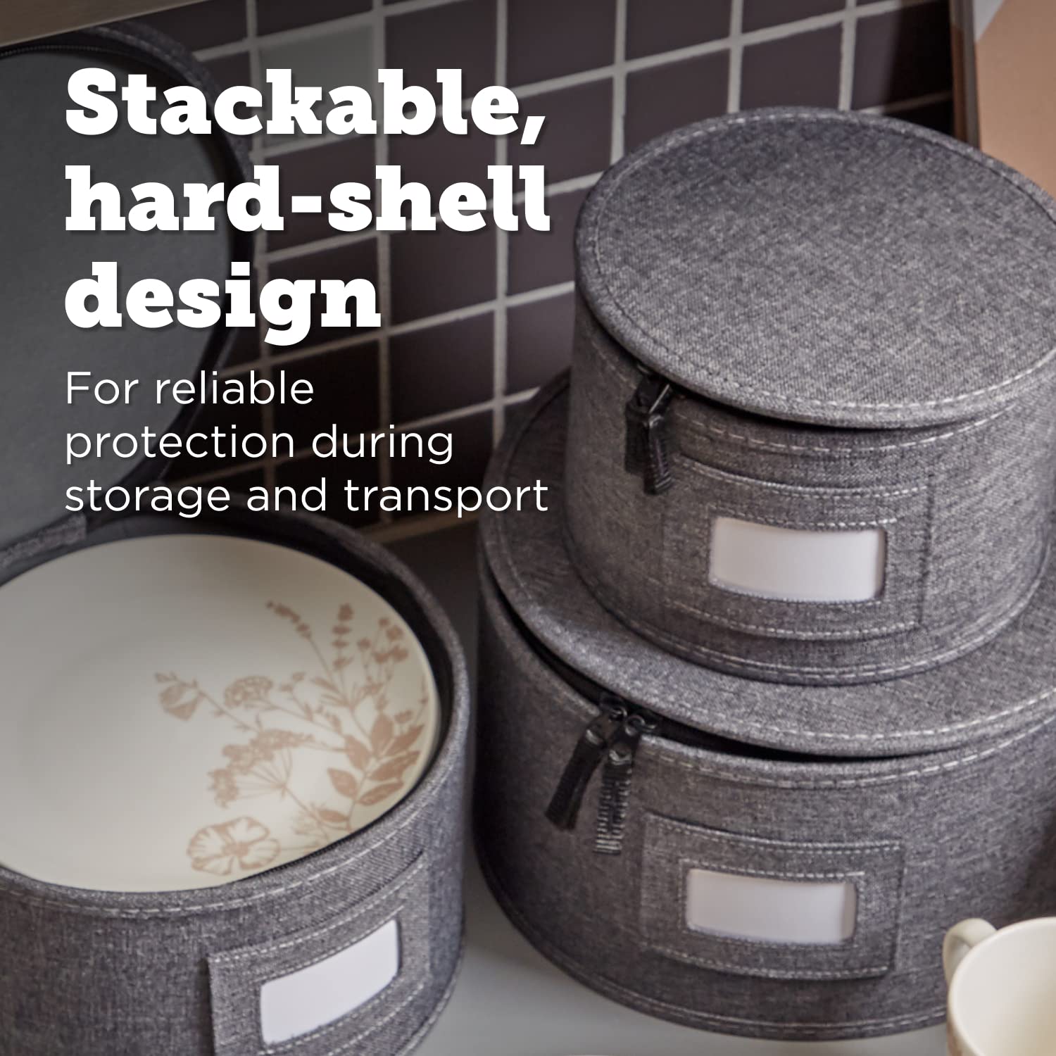 StorageLAB China Storage Containers, Containers for Organizing, Hard Shell Case, Felt Plate Dividers, Moving Supplies, Storage Box, Wine, Dishes, Glasses Storage, Charger Plates Storage Containers