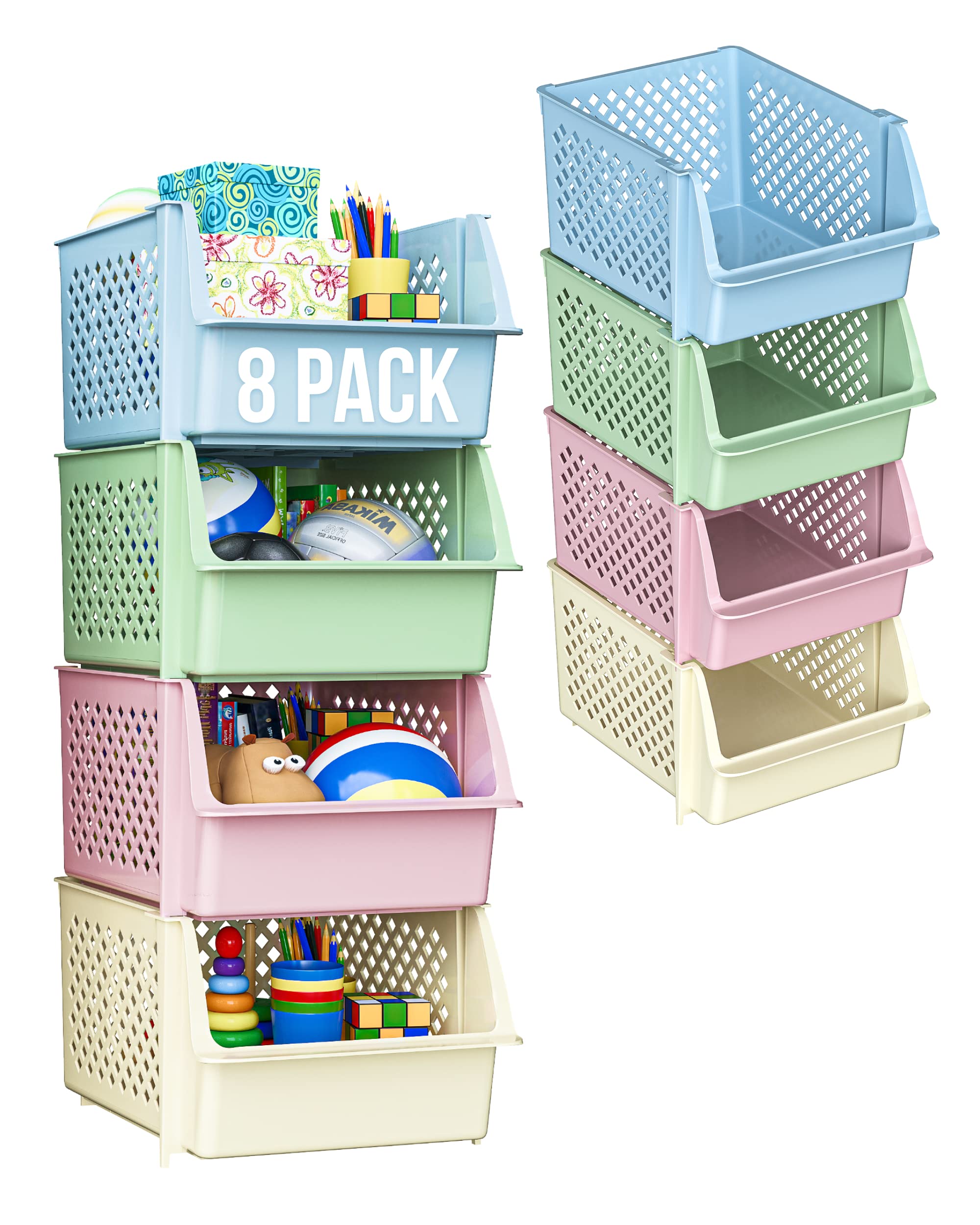Skywin Stackable Storage Bins for Pantry - 8 Pack Stackable Bins For Organizing Food, Kitchen, and Bathroom Essentials (Multi)