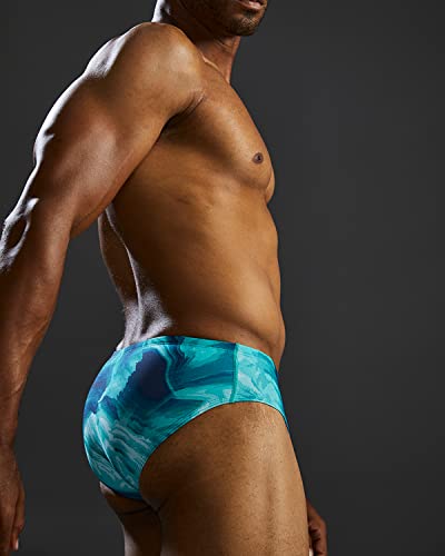 TYR Men's Standard Durafast Elite Racer Brief Swimsuit, Mezio Teal, 28