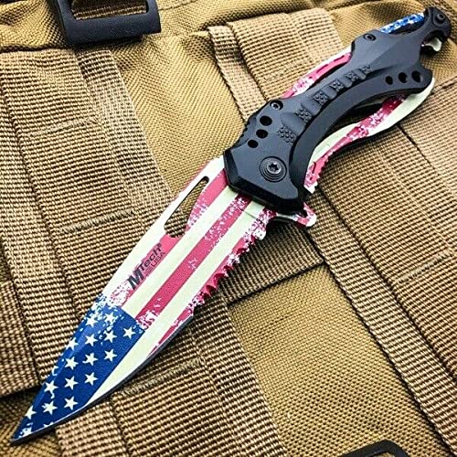 S.S. Folding Knives 8inch American Flag Open Folding Pocket Knife Bottle Fold Outdoor Survival Hunting Knife for Camping by Survival Steel