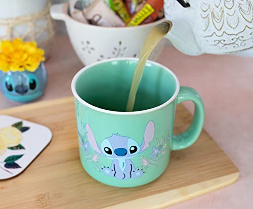 Silver Buffalo Lilo and Stitch Ohana Sitting Floral Ceramic Camper Mug, 20 Ounces, 20oz Ohana Sitting Floral, 20oz