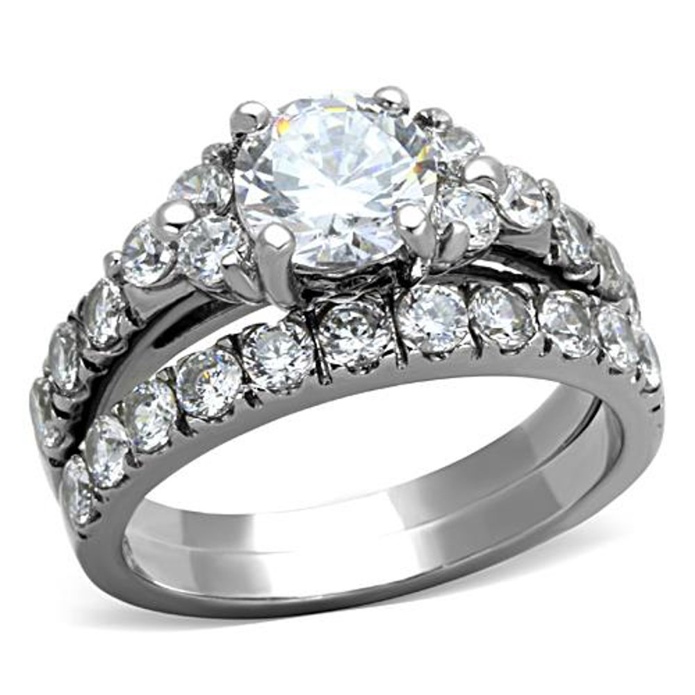 Marimor Jewelry 2.50 Carat Round Cut Zirconia Silver Stainless Steel Wedding Ring Set Women's Size 10