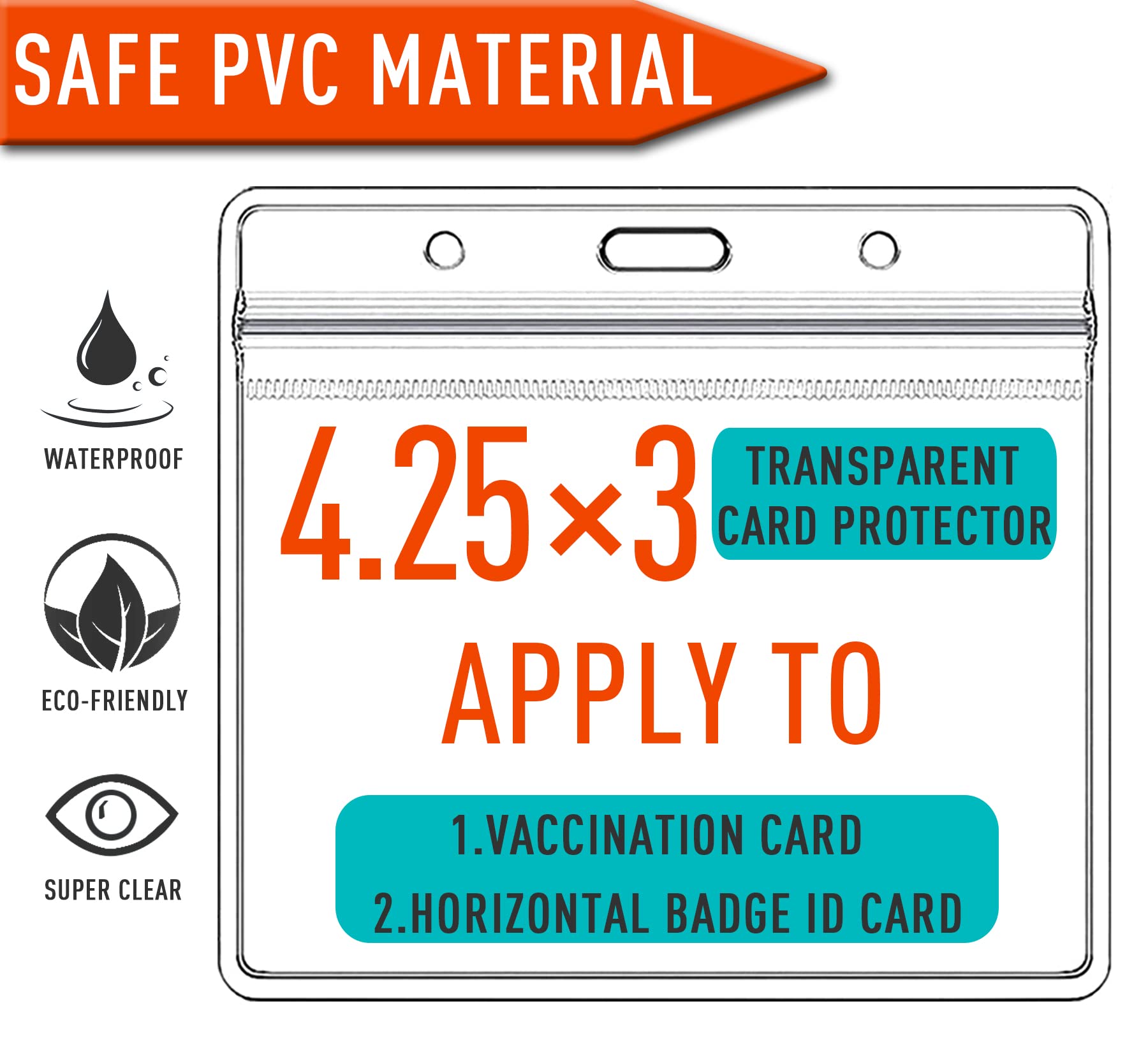 SUIXINFARO Waterproof Vaccination Card Protector, 10 Pack Plastic ID Holder for Card, Clear Sleeves with Hole Slots Lanyards, Vax Document Holders Resealable Zip, PVC - 4.25''x3'', Transparent