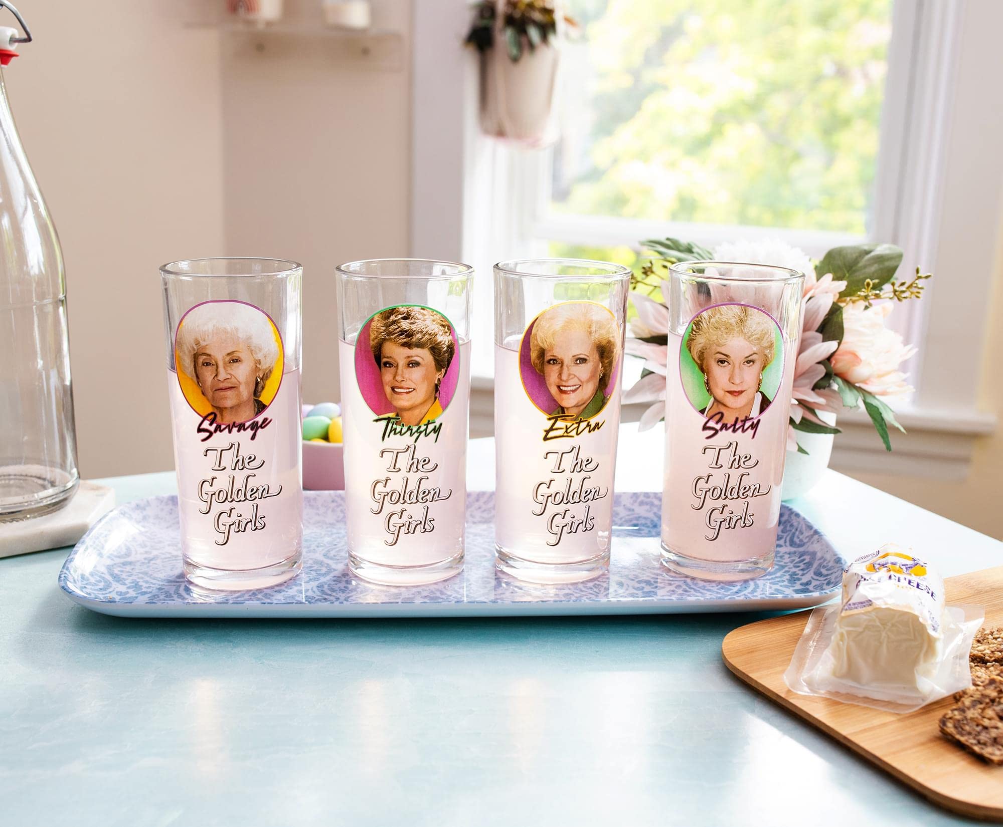 Silver Buffalo The Golden Girls Frames Logo 10-Ounce Tumbler Glasses | Set of 4