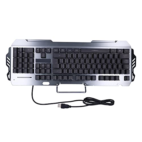 YYOYY 104 Keys Mechanical Feeling Gaming Keyboard for PC Gamers, 2 Colors Keycaps Backlit Aluminum Alloy Base Computer Keyboard, USB Wired Keyboard with Phone Holder for Home & Office